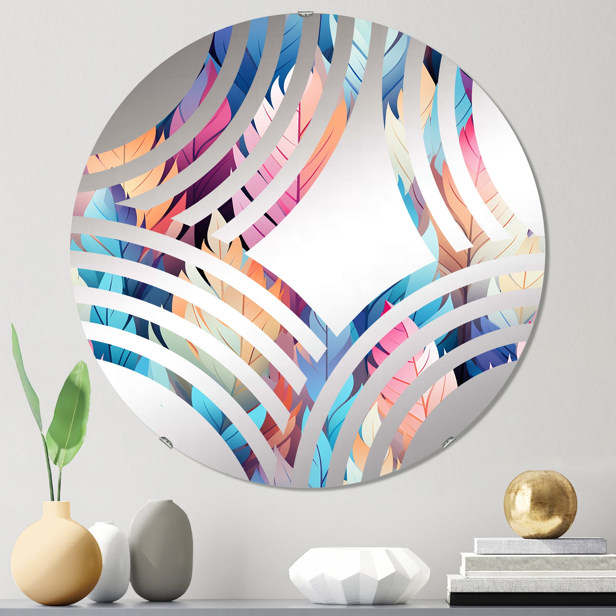Designart "Feathered Tribal Fantasy IV" Boho Baptist Fan Round Wall ...