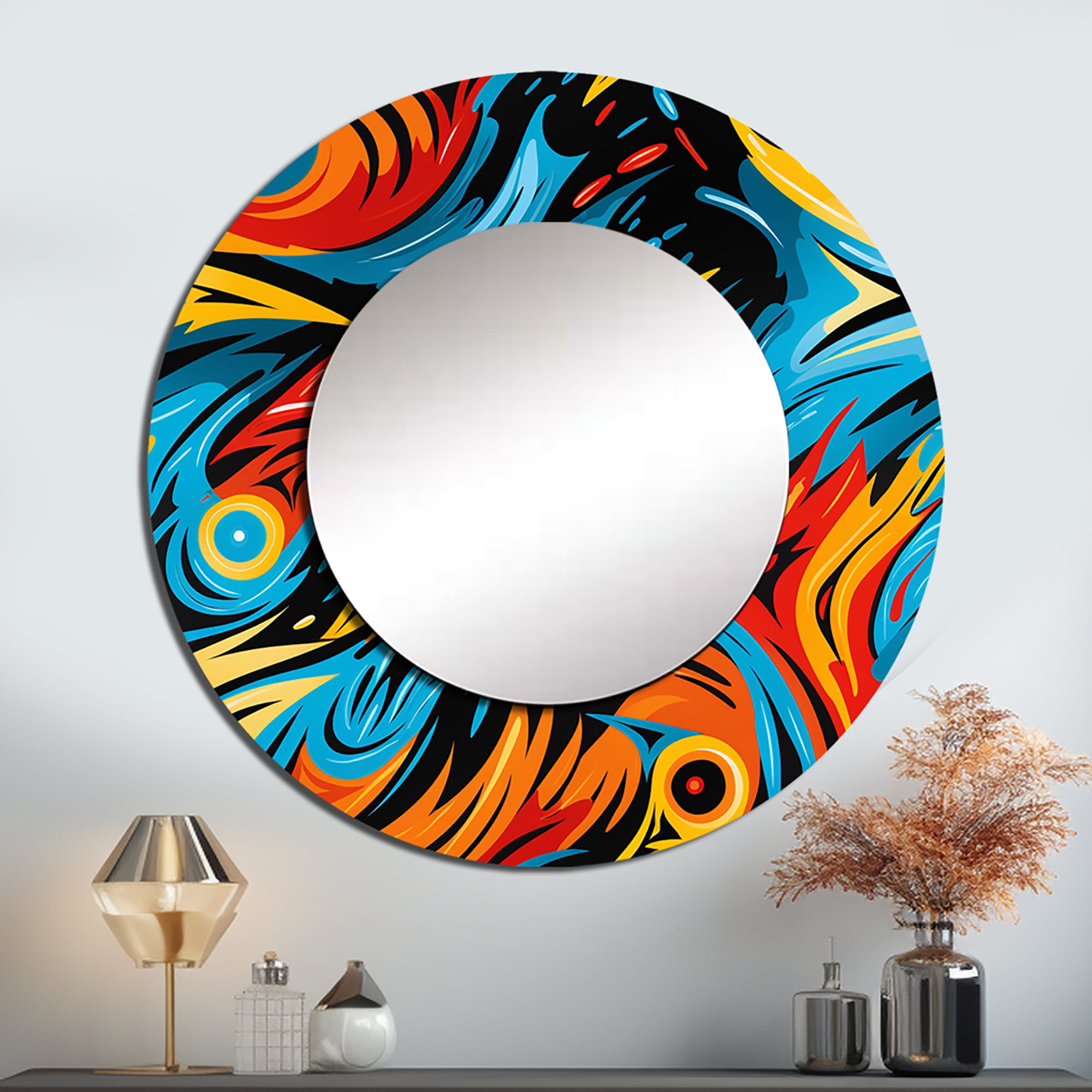 Designart "Feathered Tribal Paisley II" Abstract Round Mirror Wall ...