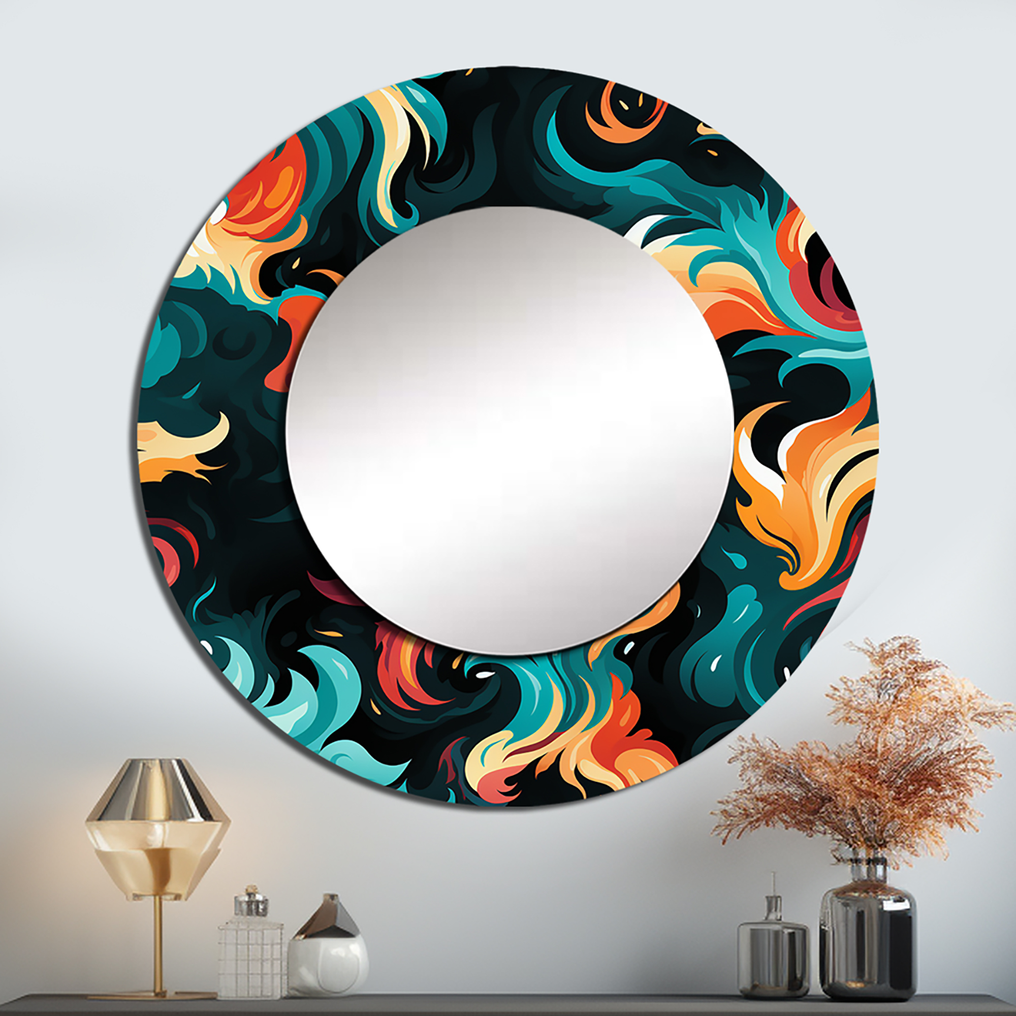 Designart "Feathered Tribal Paisley IV" Abstract Rund Mirror For Wall ...
