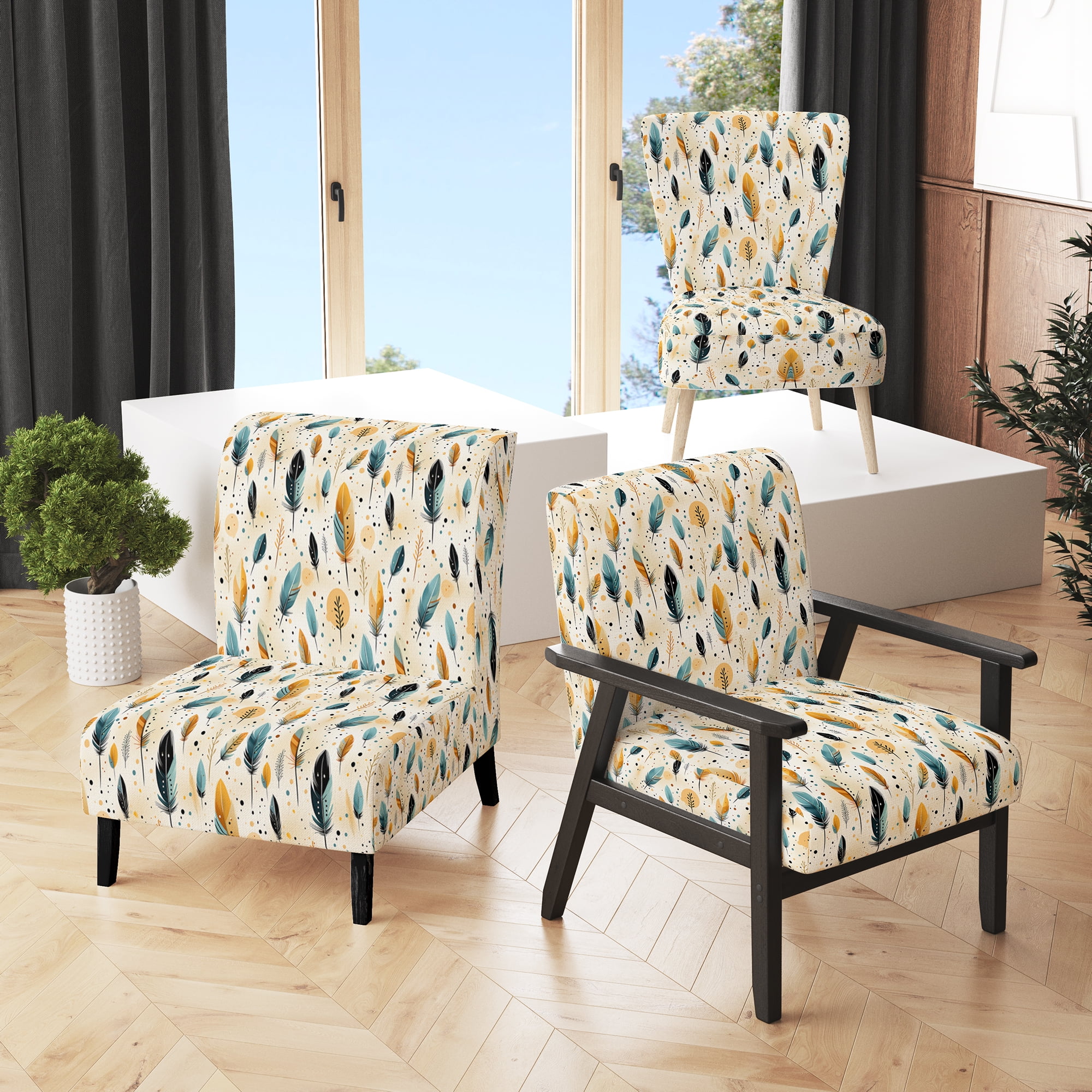 Designart "Feathered Urban Nomad" Blue Feathers Upholstered Accent ...