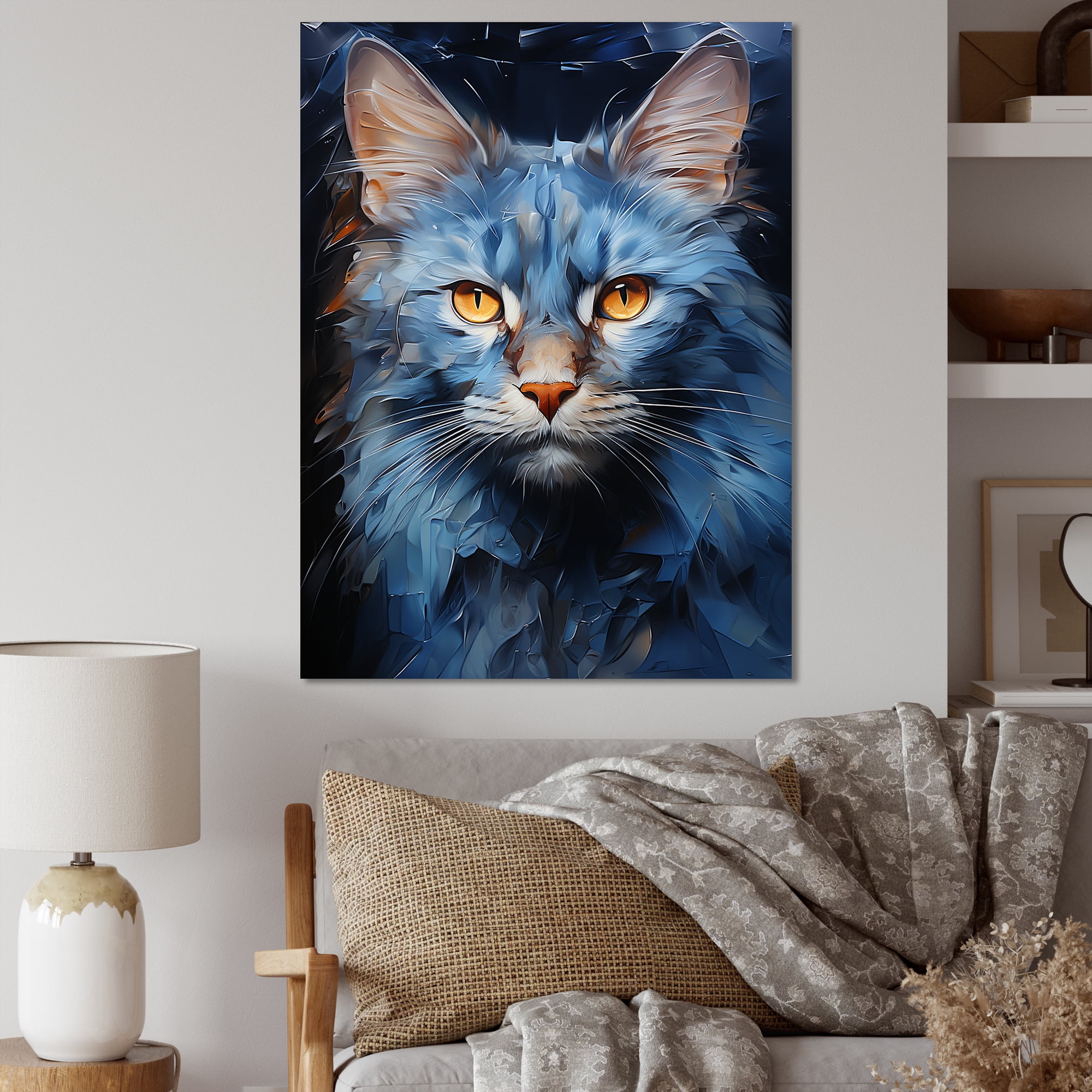 Designart "Feline Azure Gaze Reflection III" Animals Cat Wall Decor ...