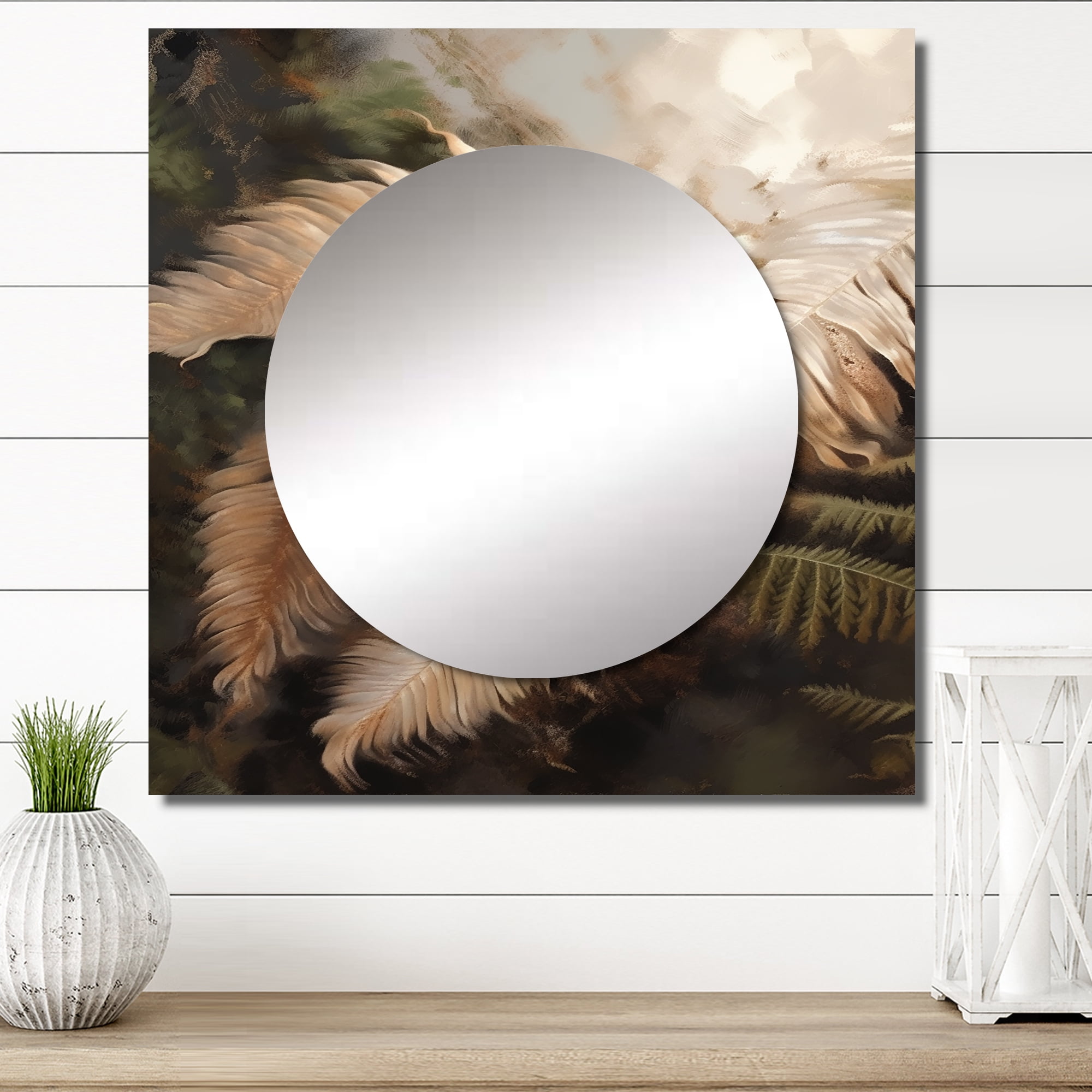 Designart "Fern Reverie Brown I" Floral Ferns Square Mirror For Wall ...