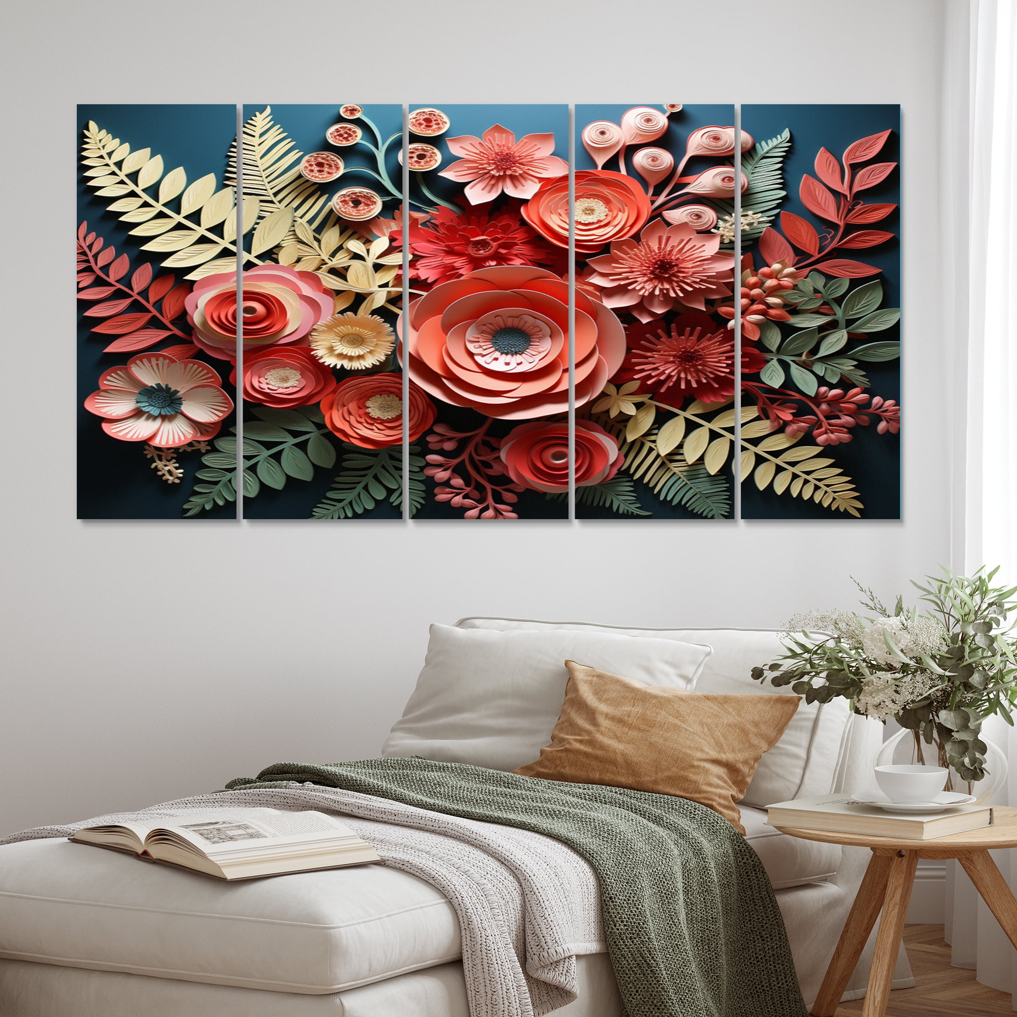 Designart "Ferns Coral Papercut" Floral Wall Art Prints Set - Walmart.com