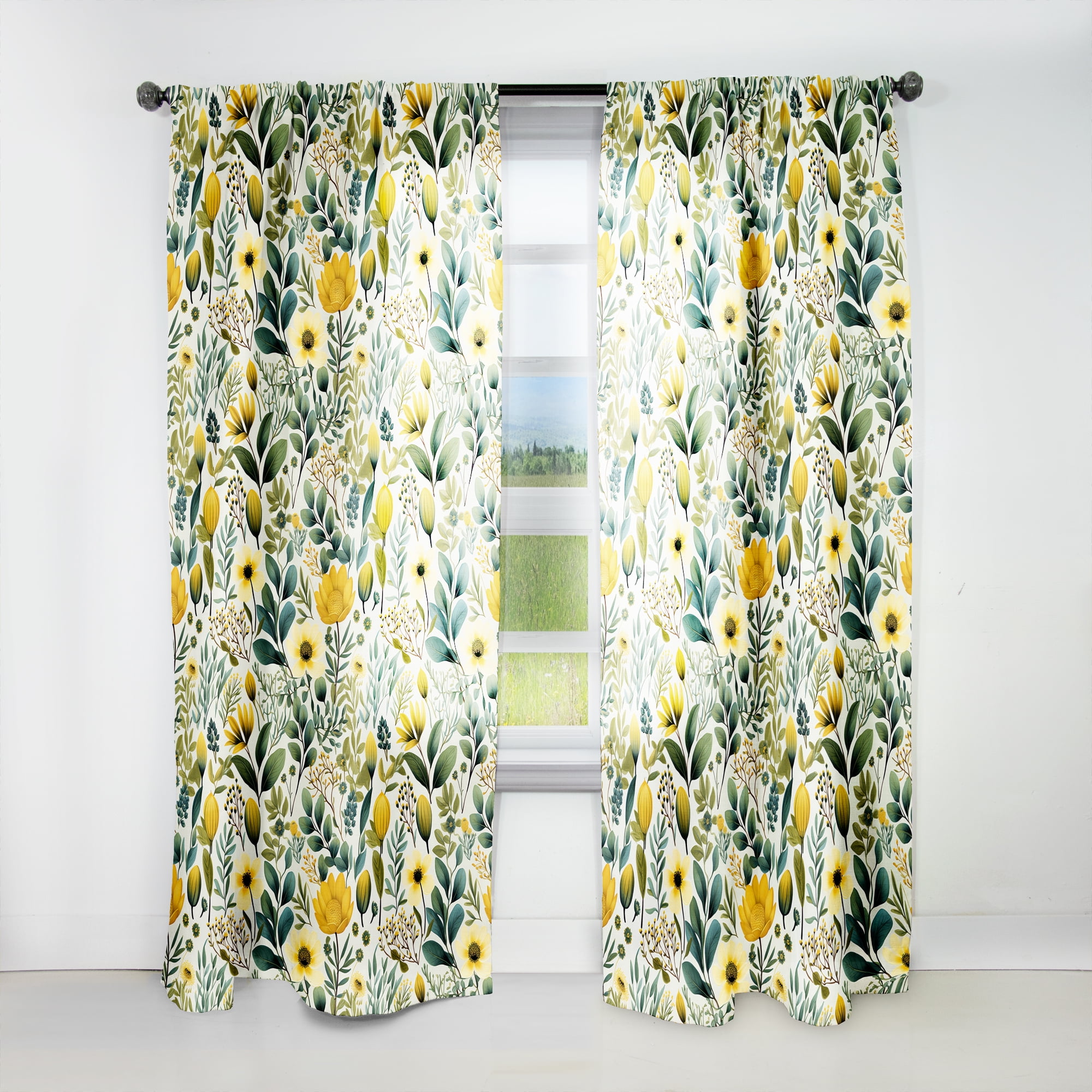 Designart "Ferns In Lush Green And Yellow" Fern Traditional Curtain ...