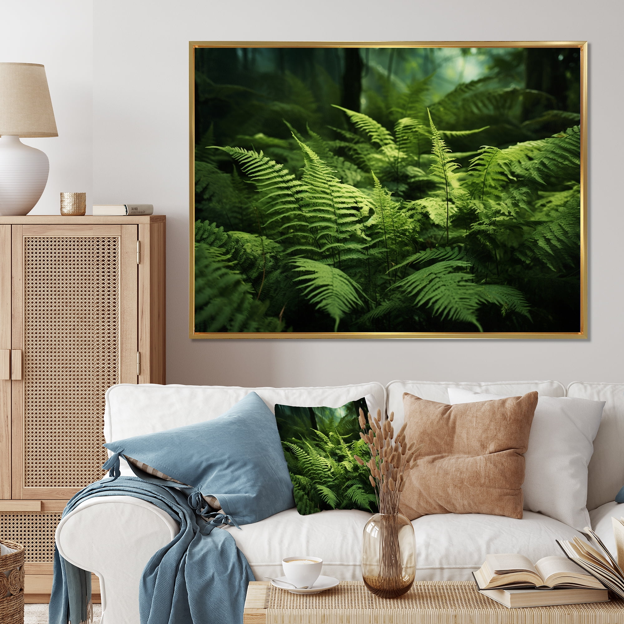 Designart "Ferns Plant captivate Forest I" Floral Floater Framed Wall ...