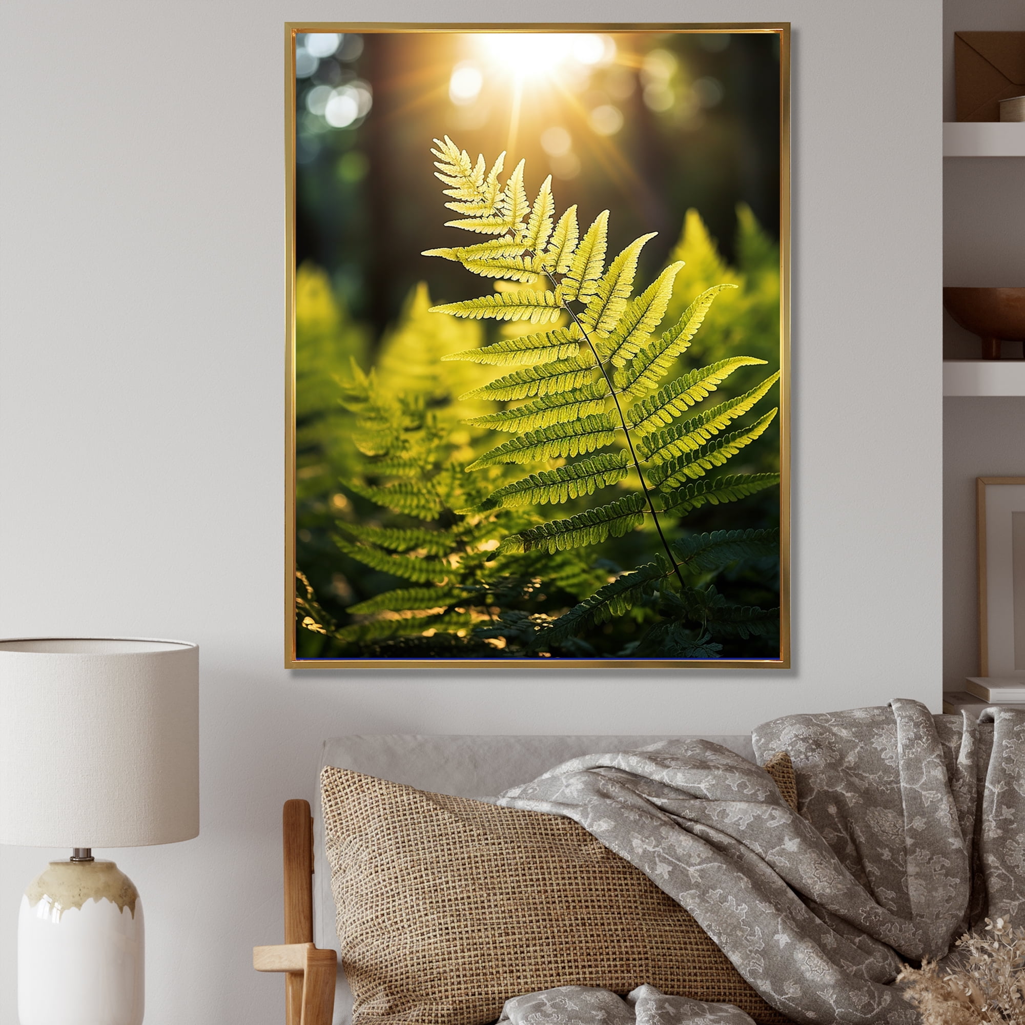 Designart "Ferns' Wonderland In The Green World V" Ferns Floater Framed ...