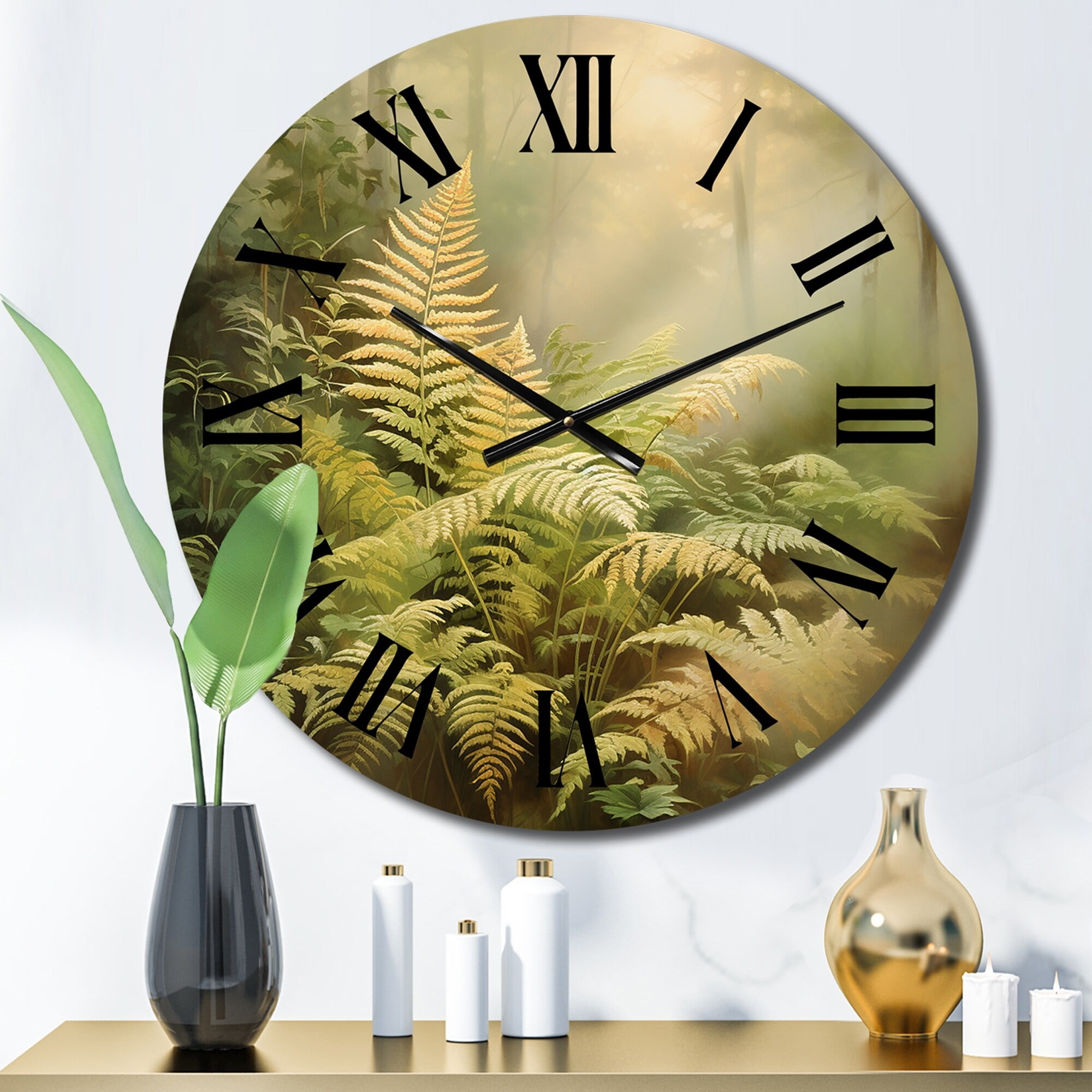 Designart "Ferns love expression VII" Modern Clock - Clock For Living ...