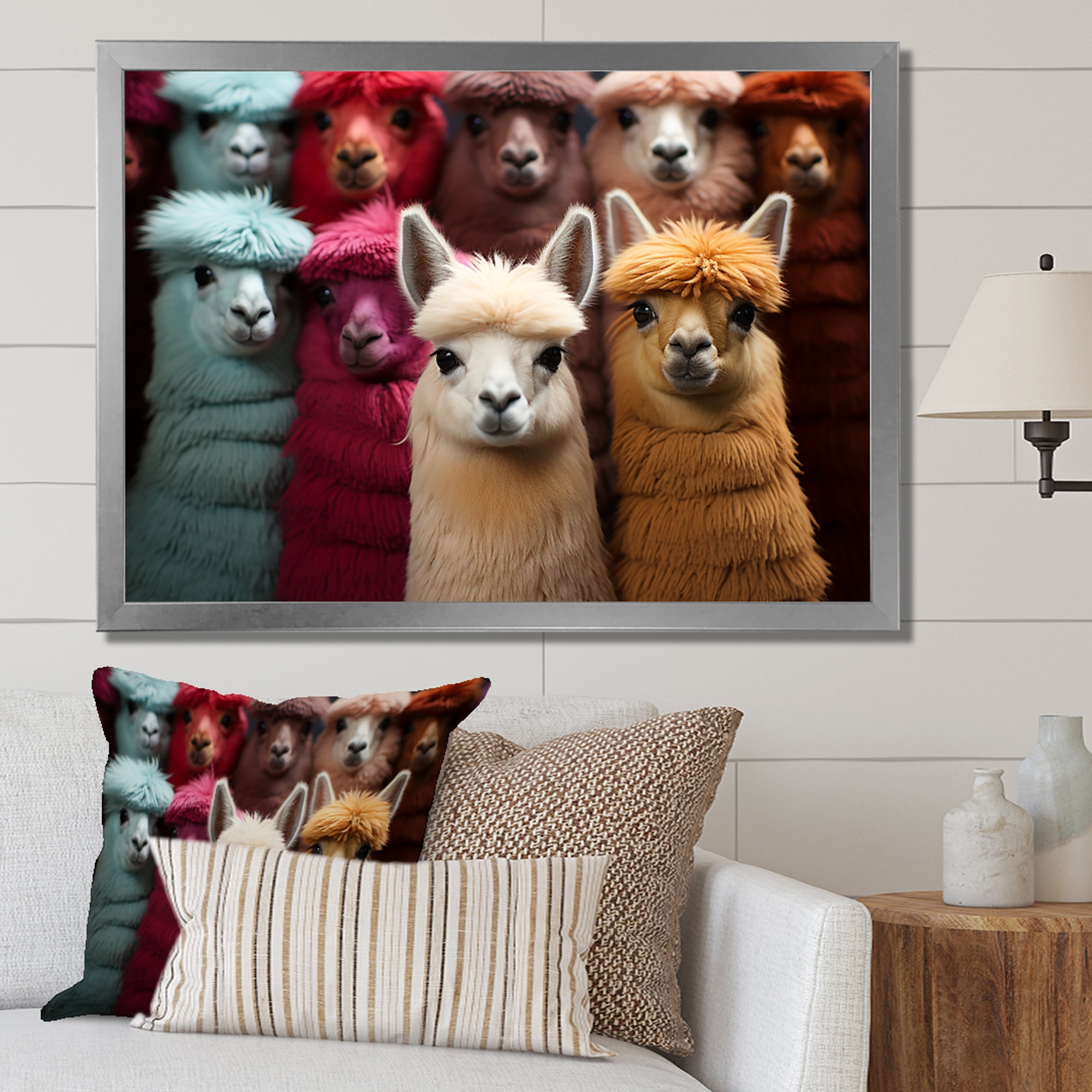 Designart "Festive Fiesta with Colorful Alpacas" Animals Framed Wall ...