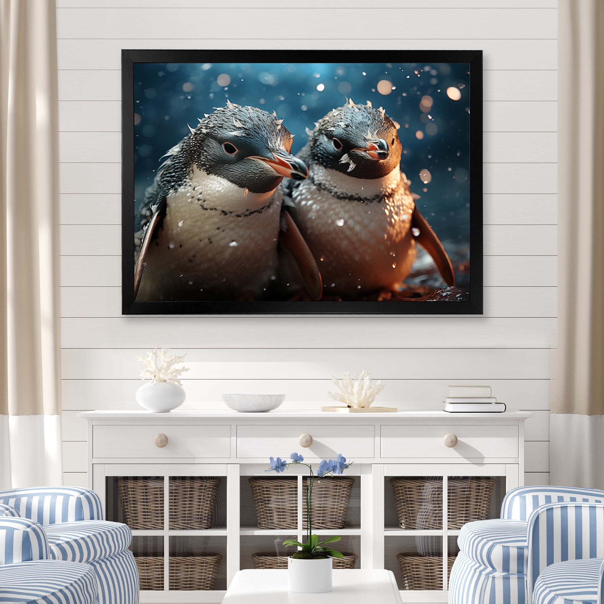 Designart "Festive Gathering of Penguins" Animals Framed Wall Art Decor ...