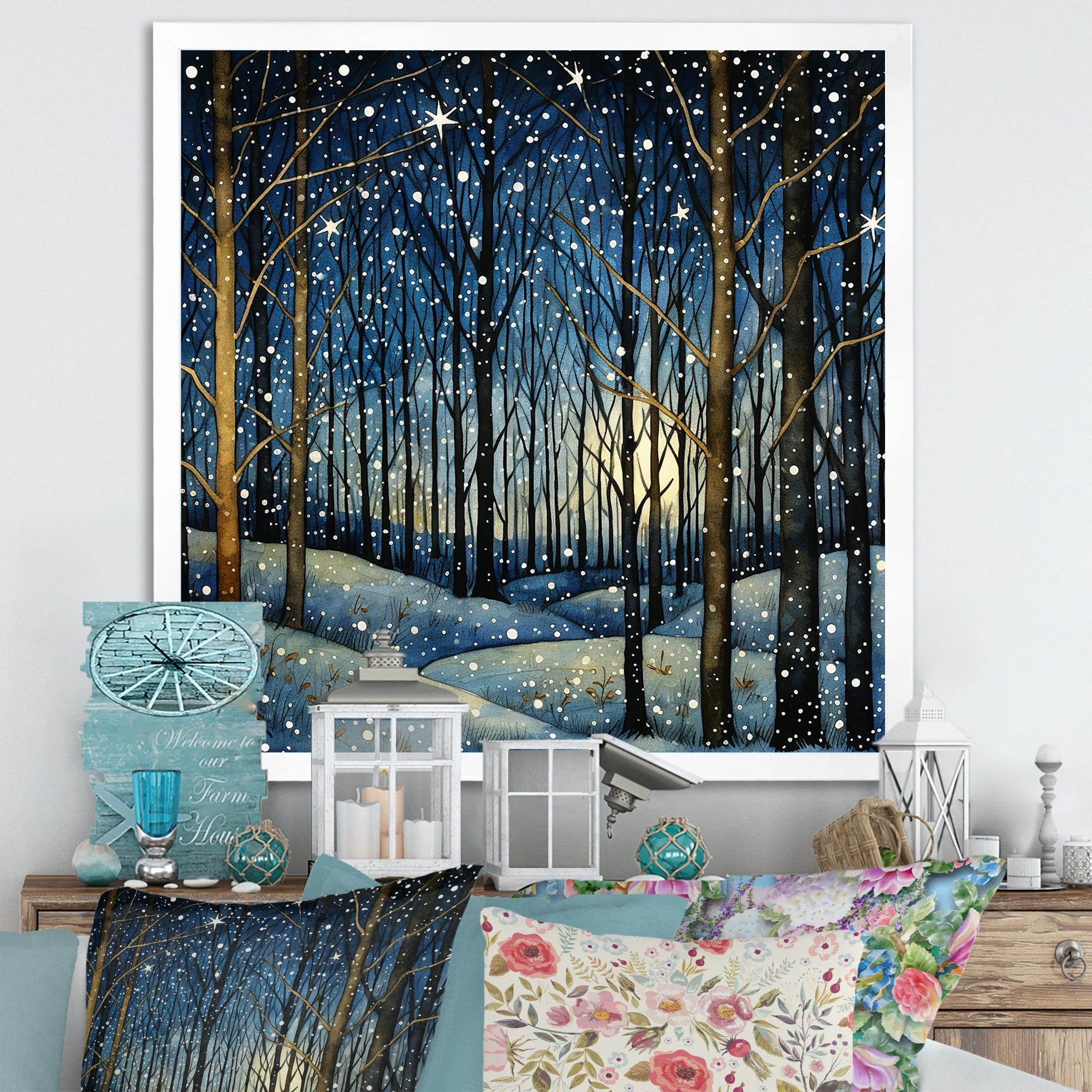 Designart "Festive Winter Woodscape under Starry Night" Food & Beverage ...