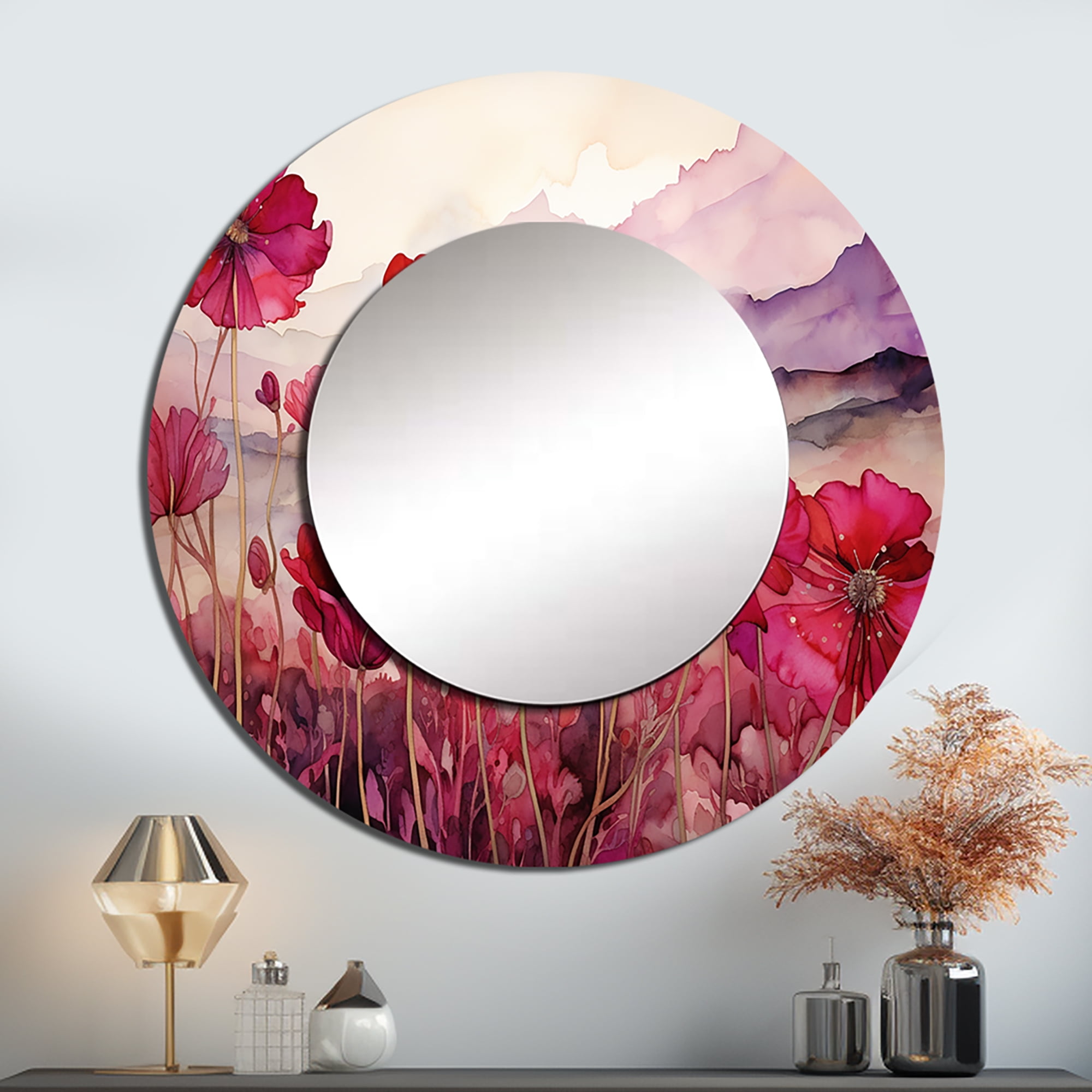 Designart "Field Of Perfect Passion" Flower Round Mirror Wall Decor ...