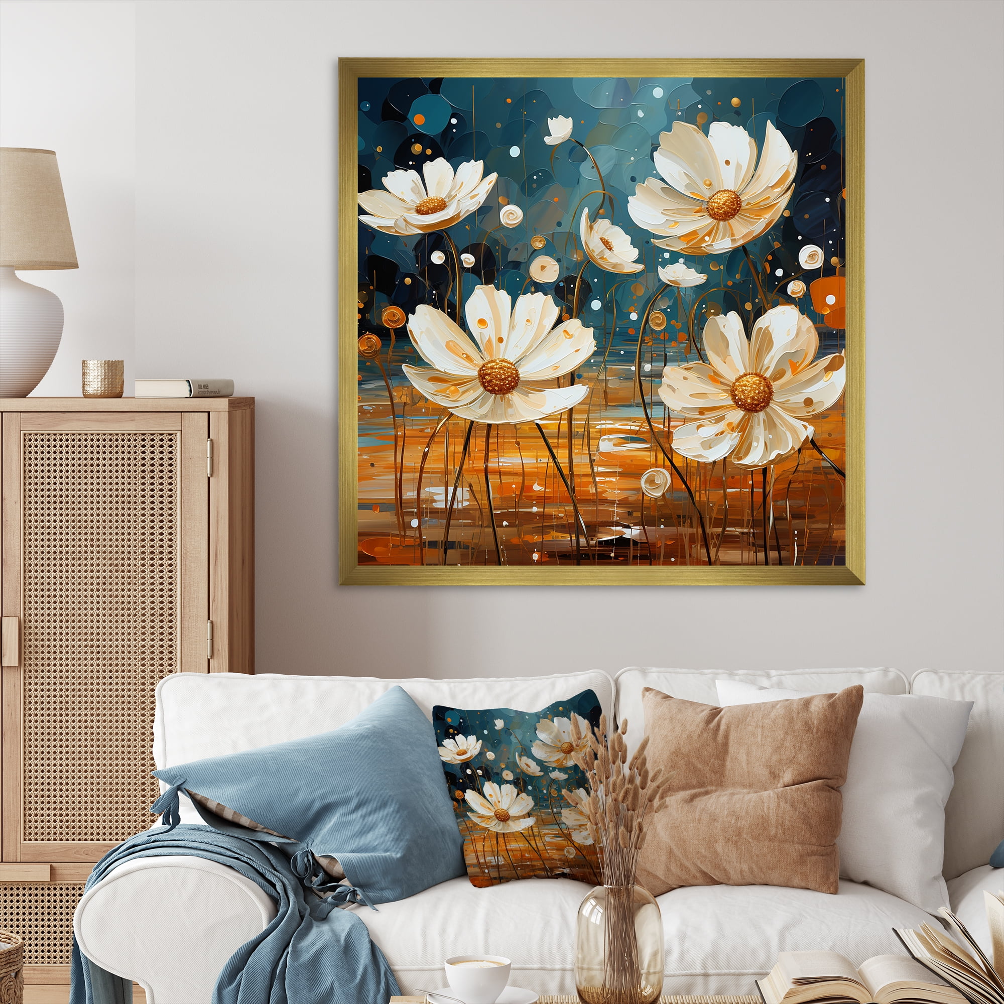 Designart "Fields of Golden Pointillism Blooms" Abstract Framed Wall ...