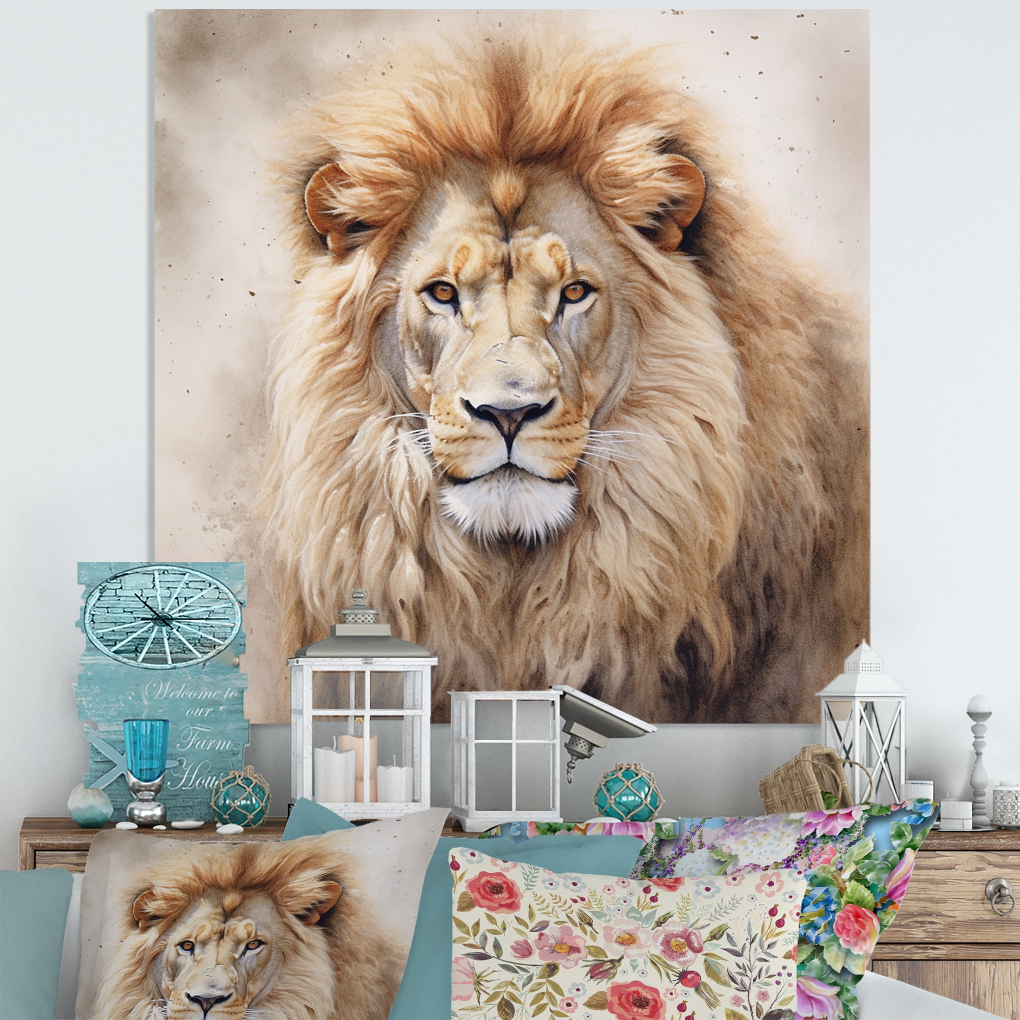 Designart "Fierce and Regal Lion II" Animals Metal Wall Art Prints ...