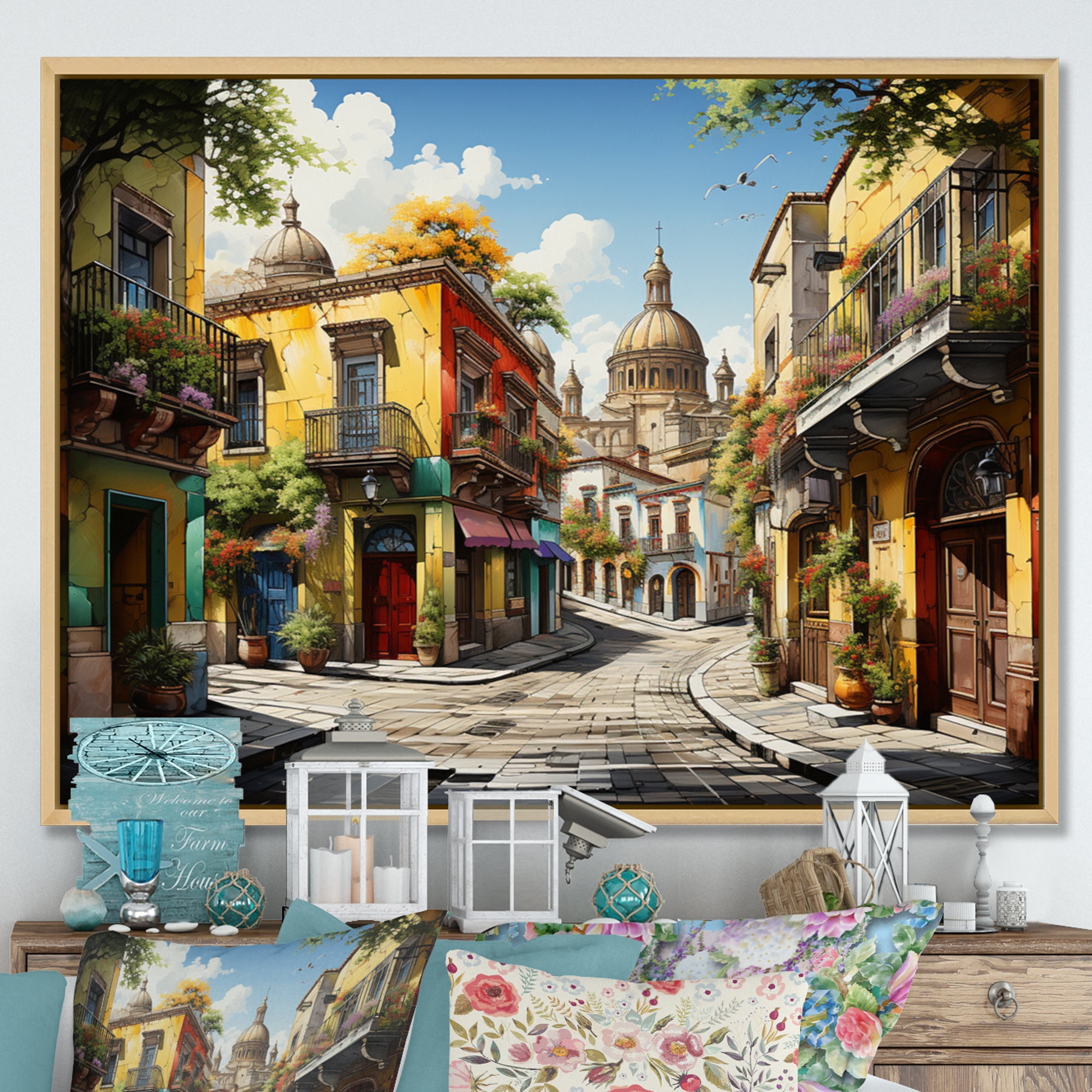 Designart "Fiesta City Mexico Mexican wall art II" Mexico Floater ...