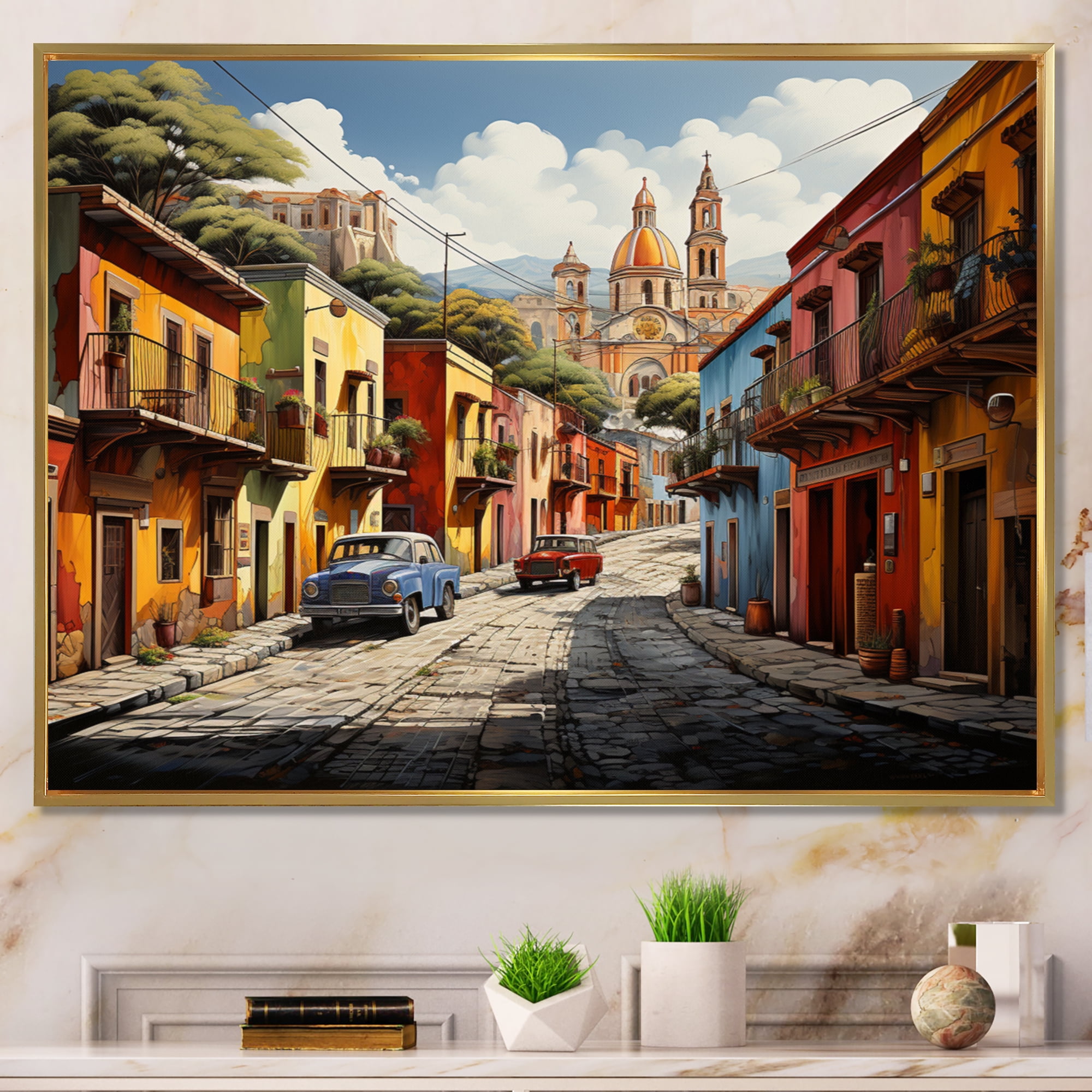 Designart "Fiesta City Mexico Mexican wall art III" Cityscapes Floater ...