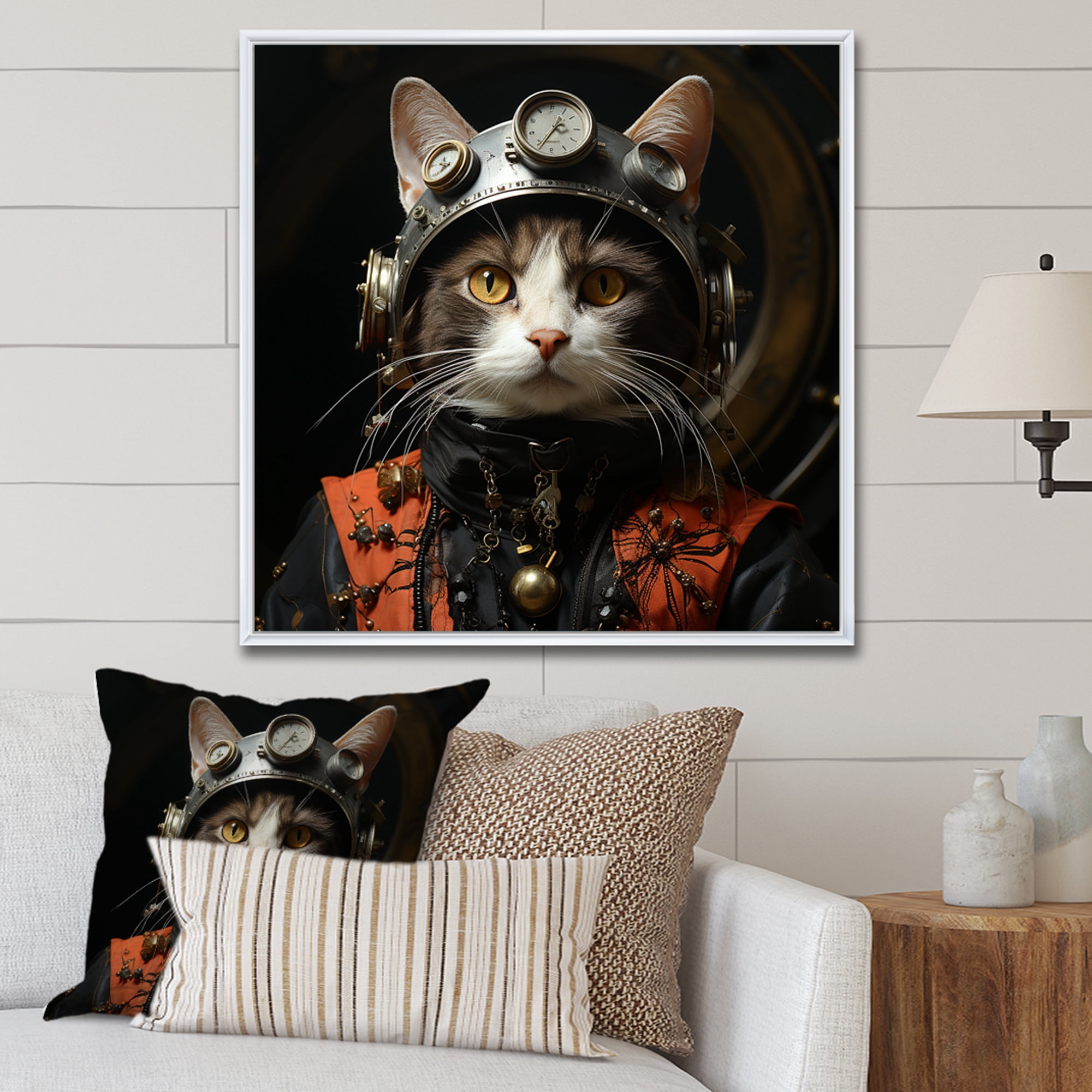 Designart "Fighter Jet Cat Illustration" Animals Framed Wall Art ...