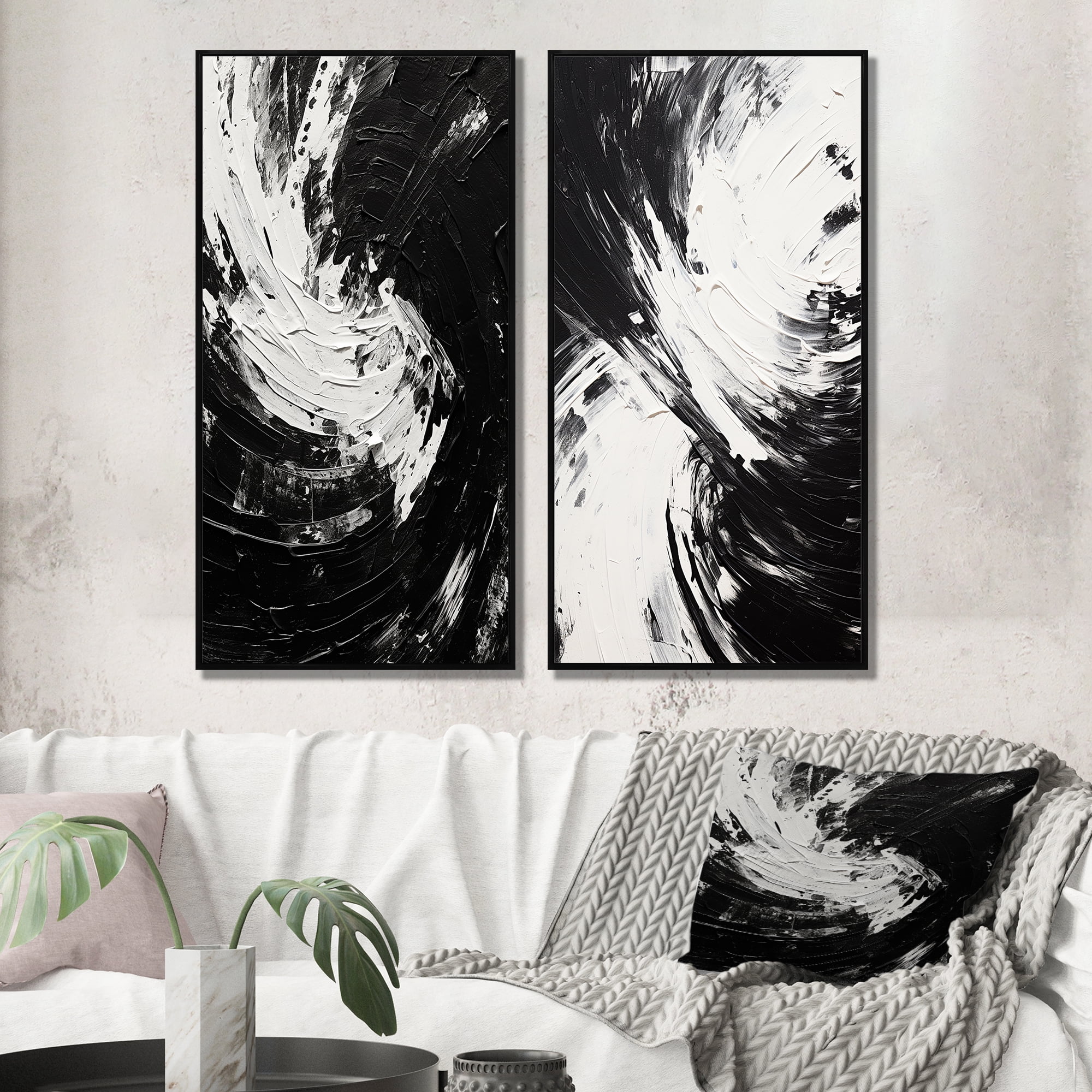 Designart "Finding Equilibrium Minimal Black and White Art" Abstract Painting Framed Wall Art ...