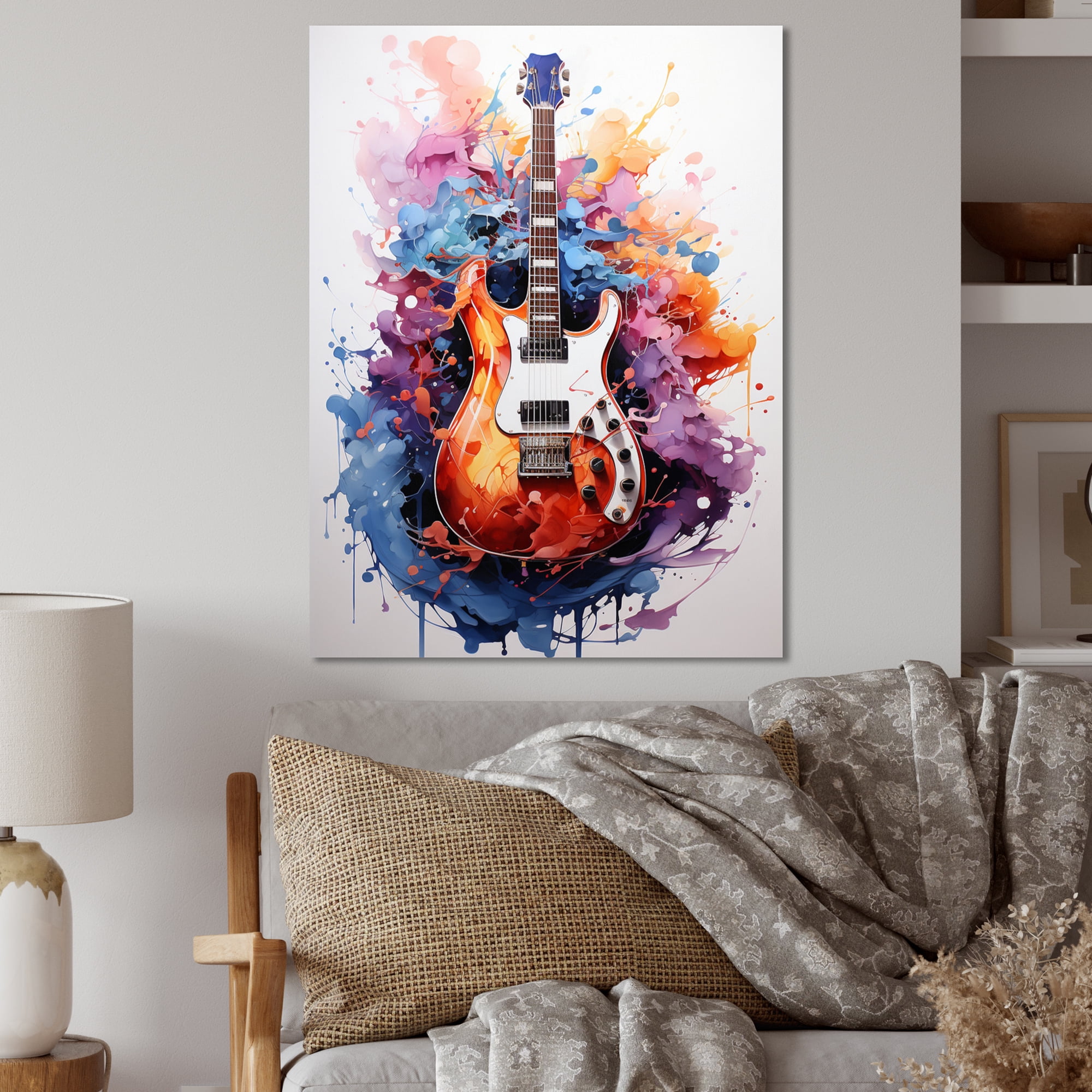 Designart "Fire Flaming Dry Watercolor wall decor" Entertainment Metal ...