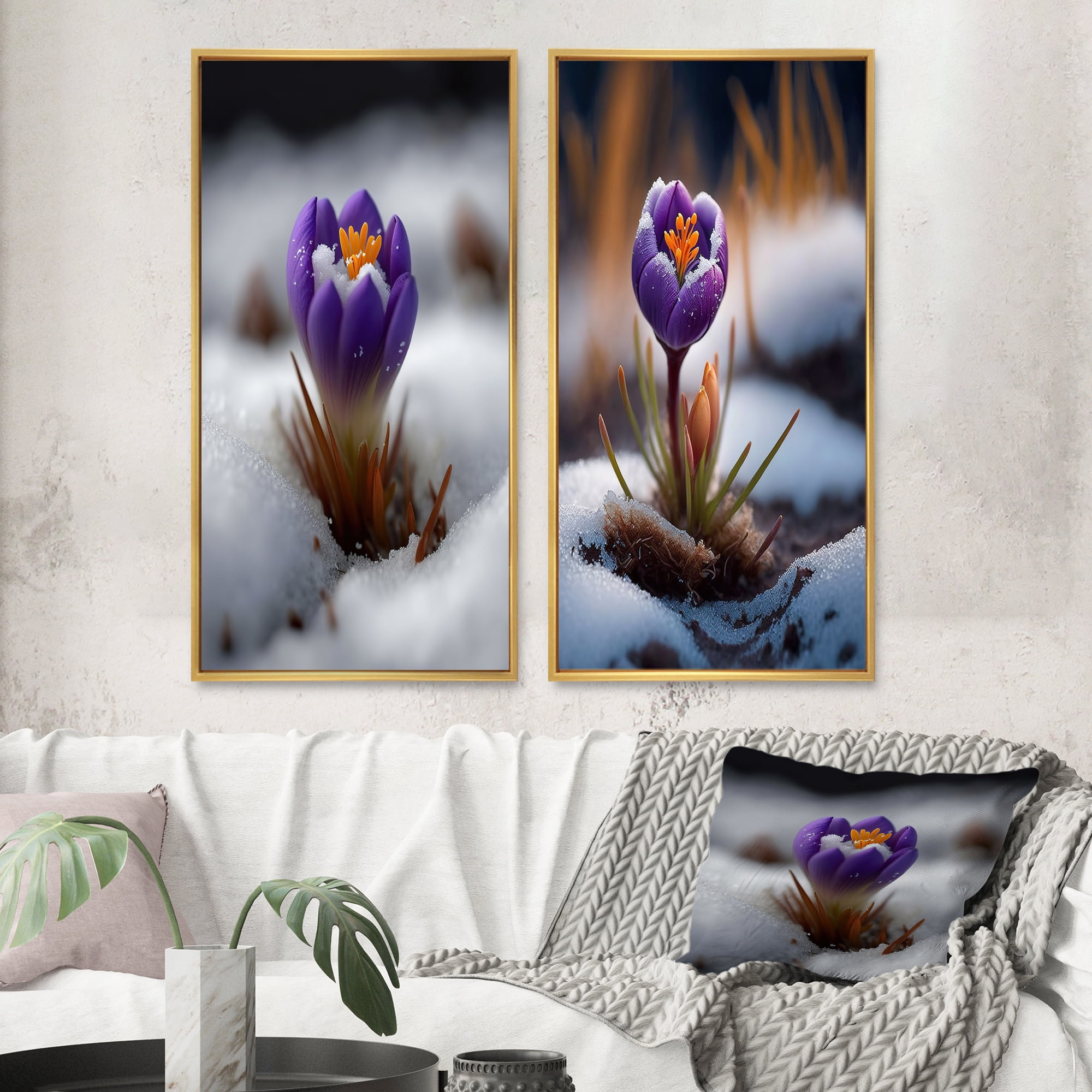 Designart "First Crocus of Spring Blooming I" Floral Crocus Framed Wall ...
