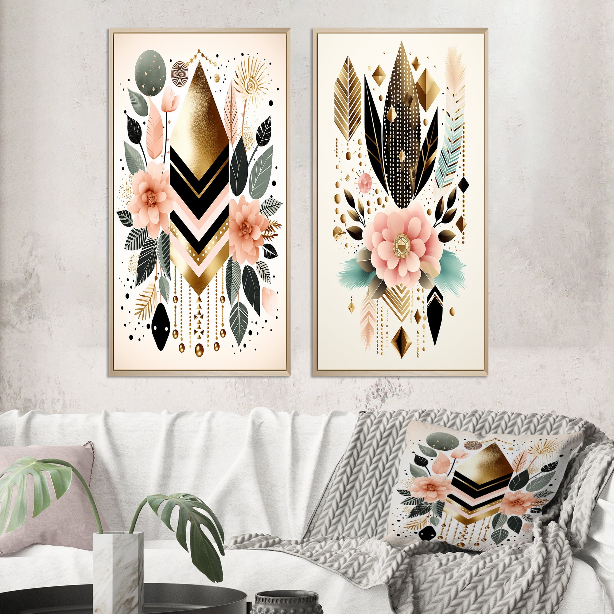 Designart "Floral Boho Chic Geometry Retro Illustration III" Modern ...