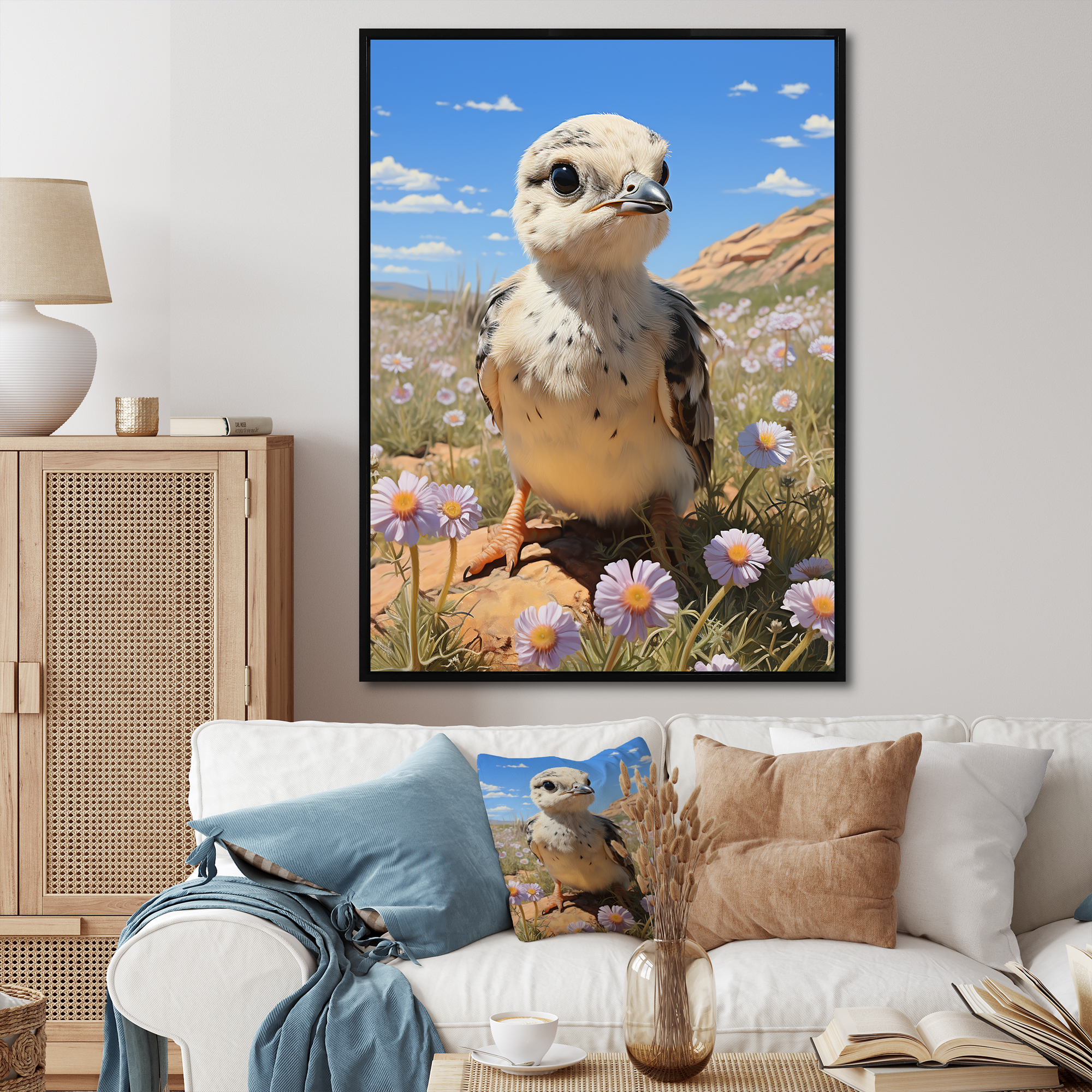 Designart "Floral Canvas Chicken II" Animals Framed Wall Art ...