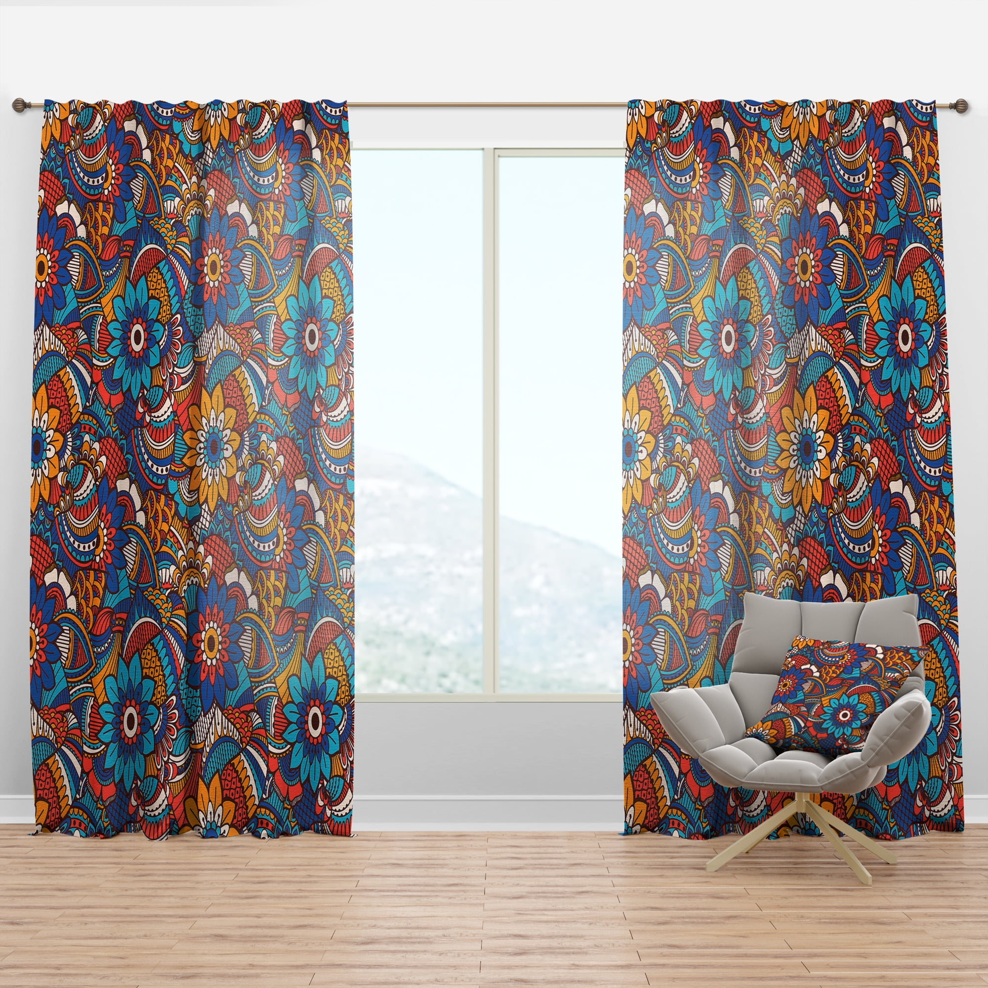 Designart 'Floral Elements With Pattern' Bohemian & Eclectic Curtain ...