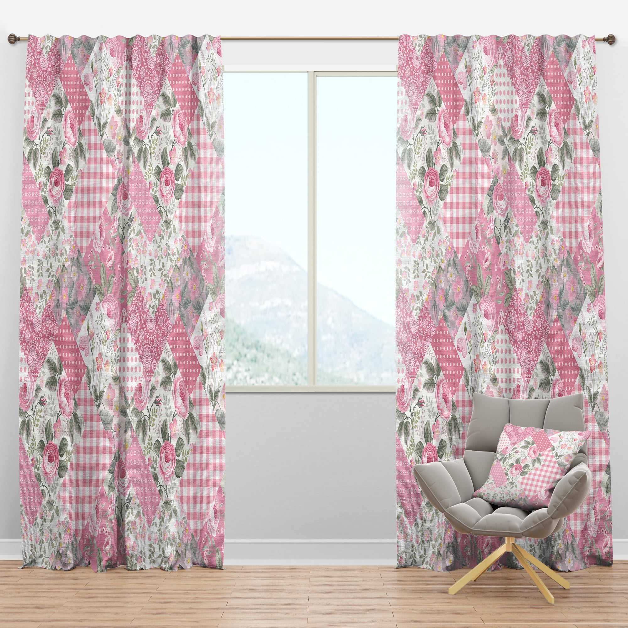 Designart 'Floral Patchwork Collage' Modern Blackout Curtain Panel ...