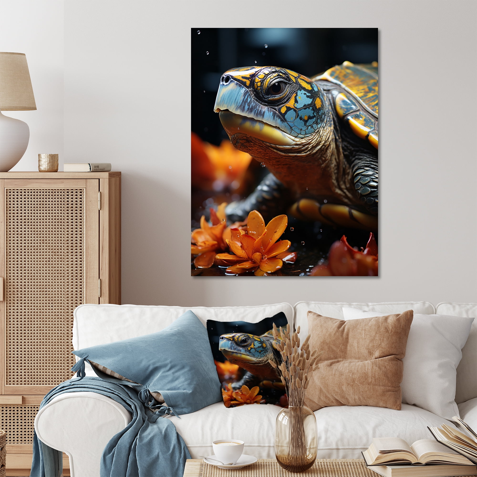 Designart "Floral Portrait Turtle II" Animals Turtle Metal Wall Decor ...