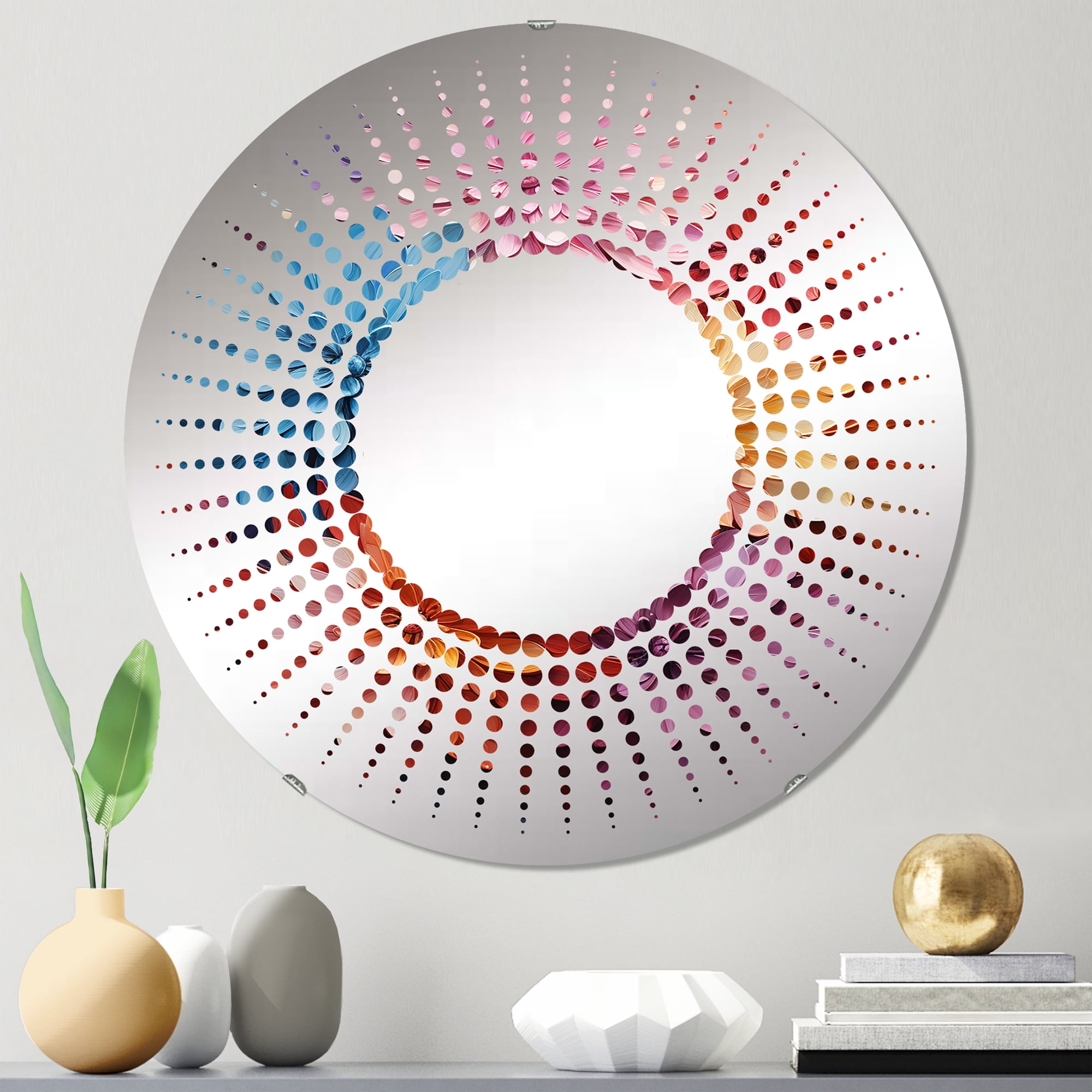 Designart "Floral Spectrum Fantasy" Rainbow Starburst Round Wall Mirror ...