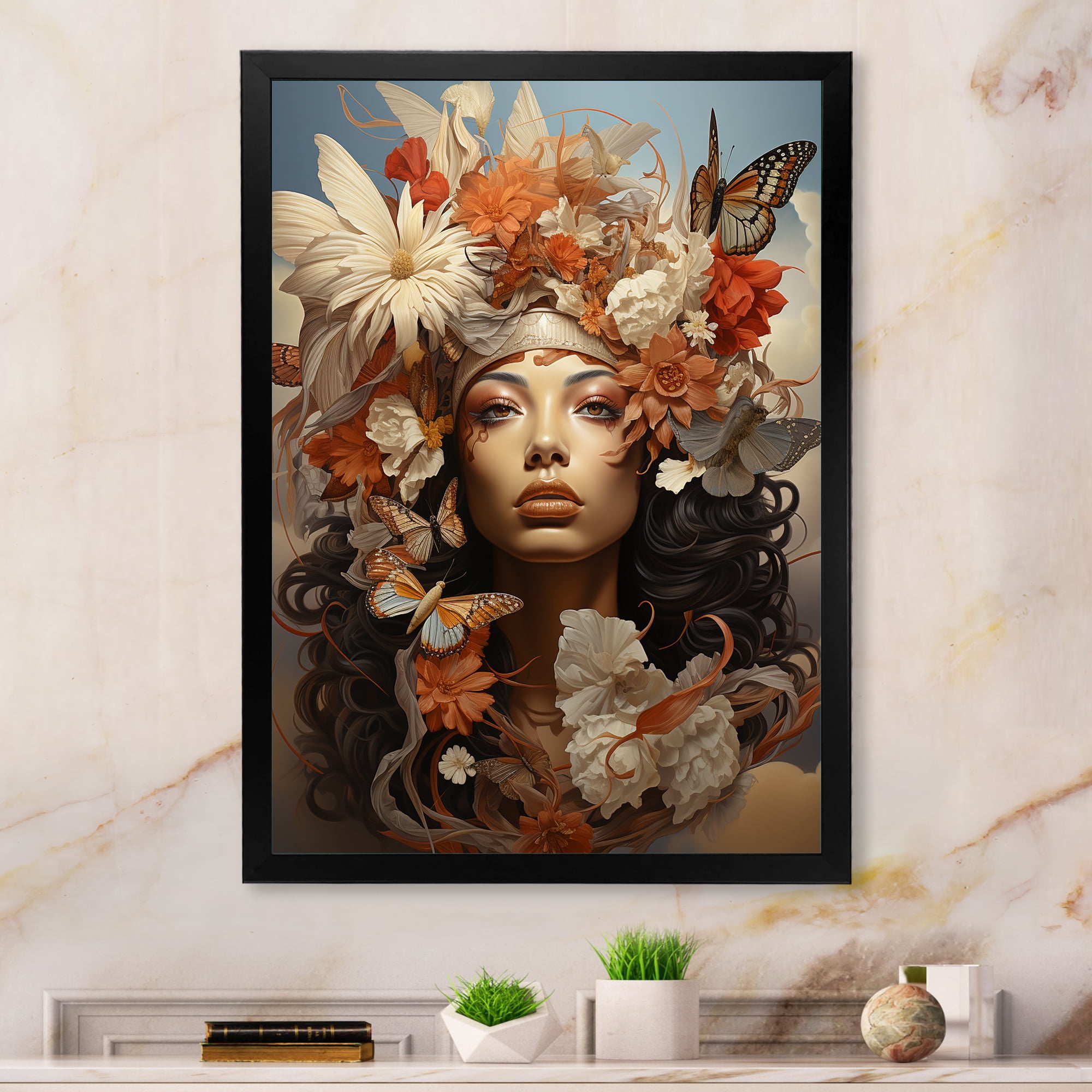 Designart "Floral Woman Portrait African American II" People Framed ...