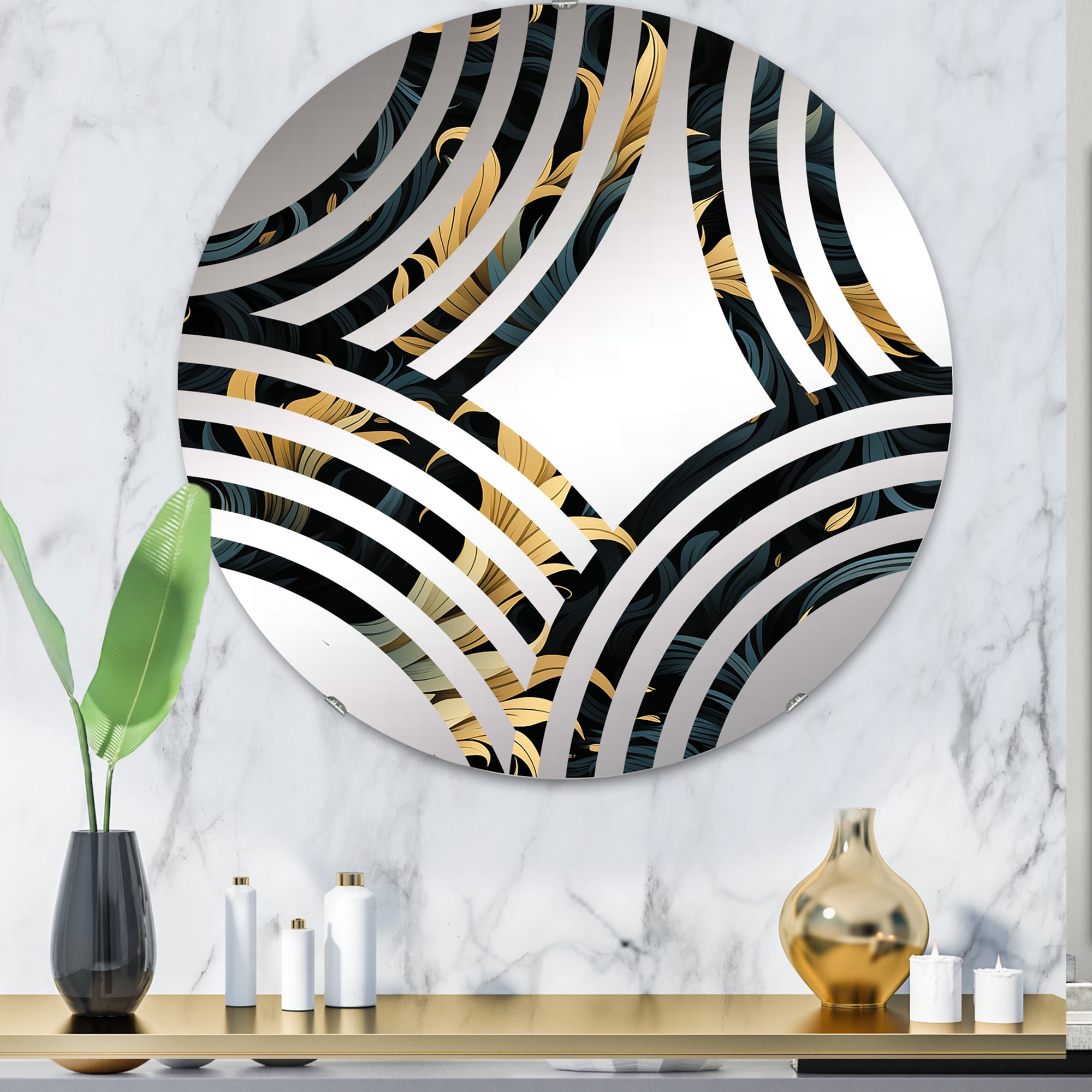 Designart "Flourishes of Calligraphy in Black and Golden Damask II ...