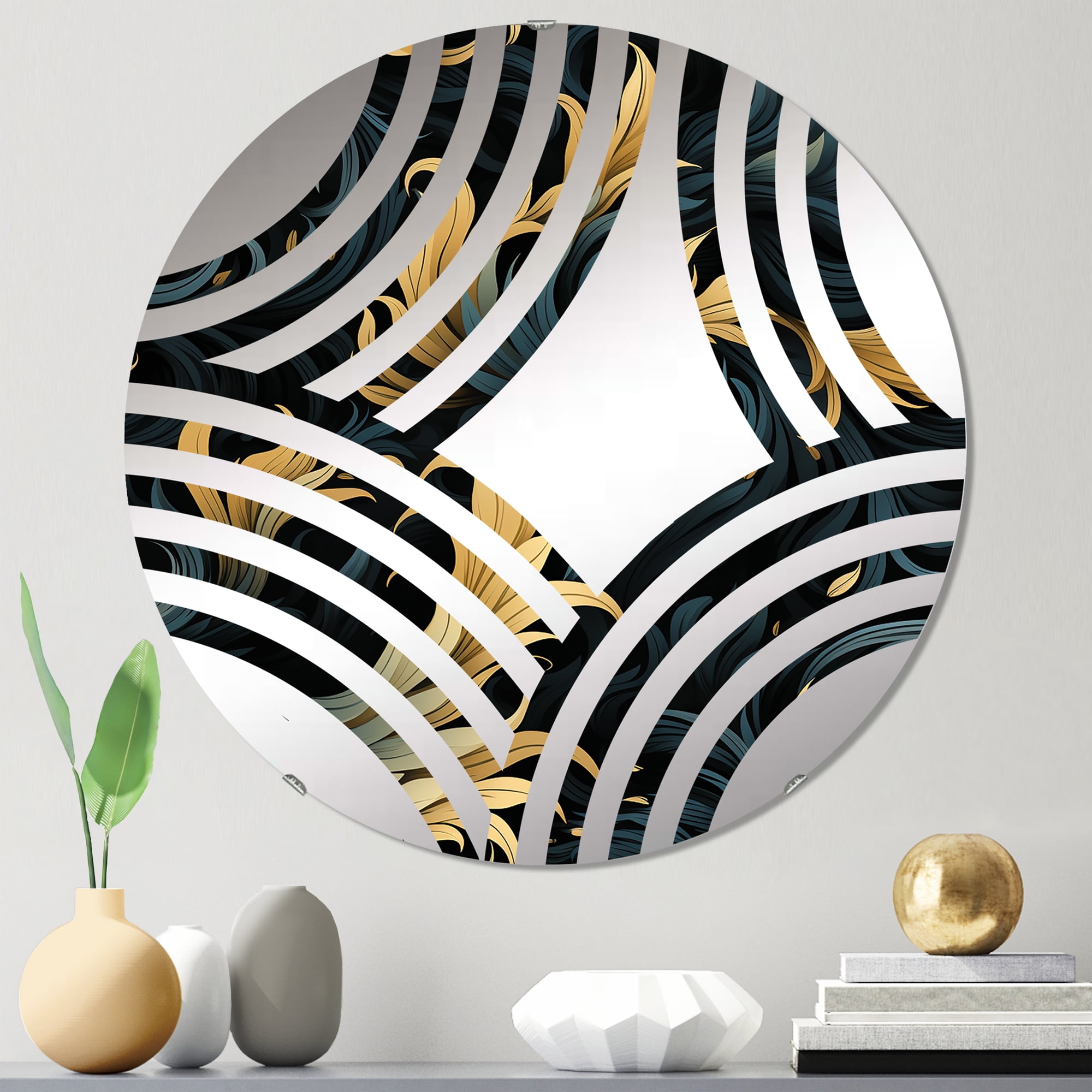 Designart "Flourishes of Calligraphy in Black and Golden Damask II ...