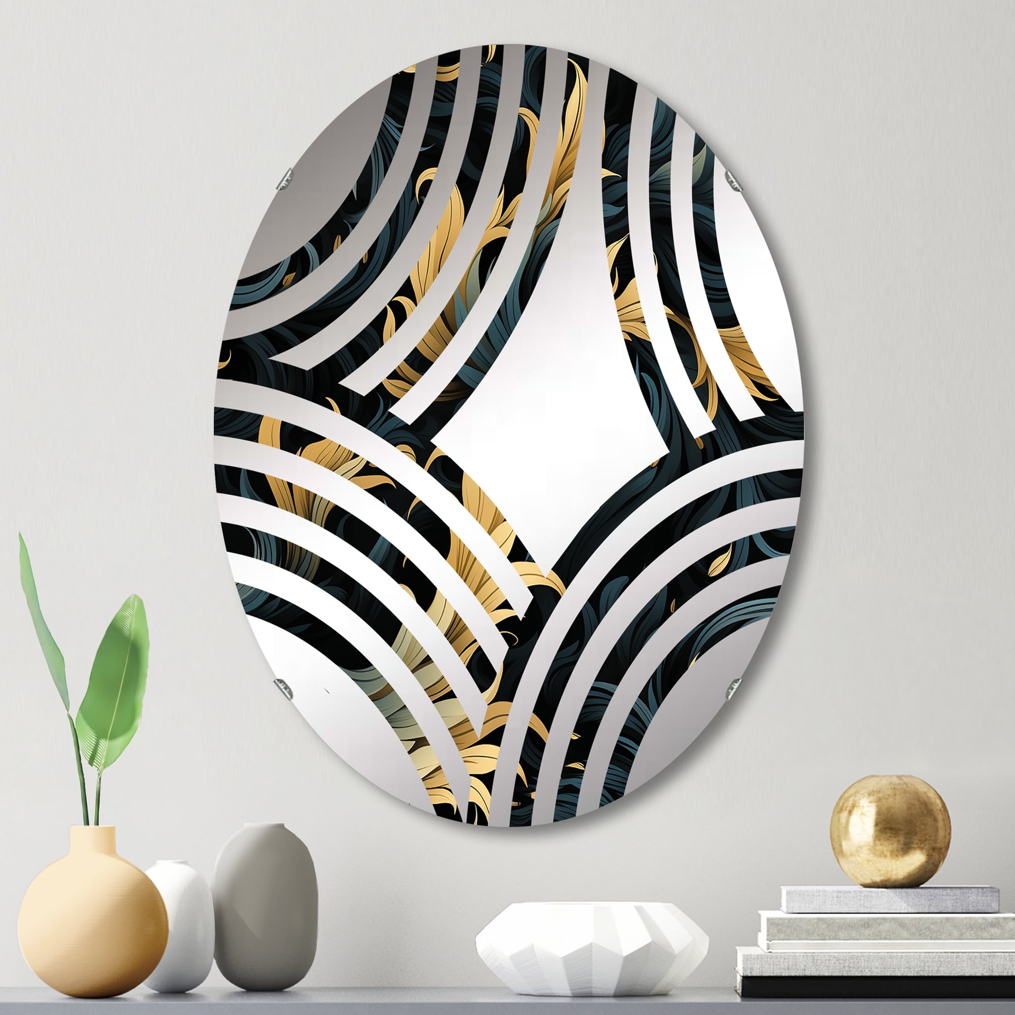 Designart "Flourishes of Calligraphy in Black and Golden Damask II ...