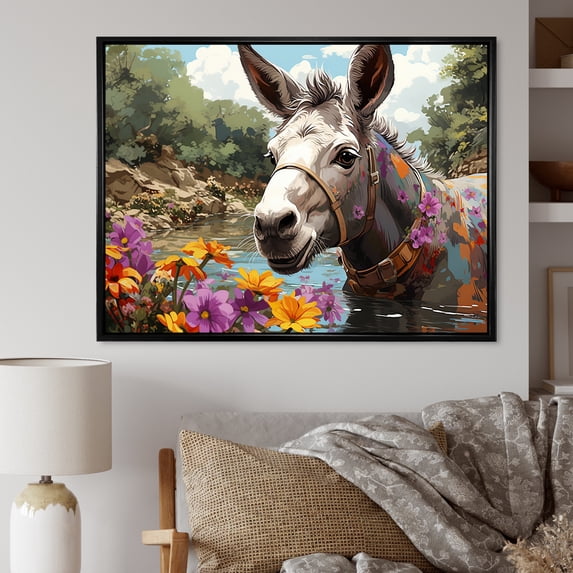 Designart "Flower Charm of Farmhouse Donkeys III" Animals Framed Wall ...