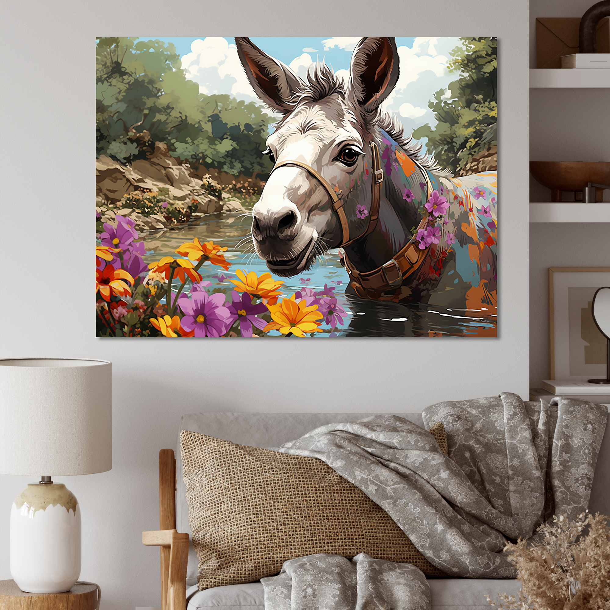 Designart "Flower Charm of Farmhouse Donkeys III" Animals Wall Art ...