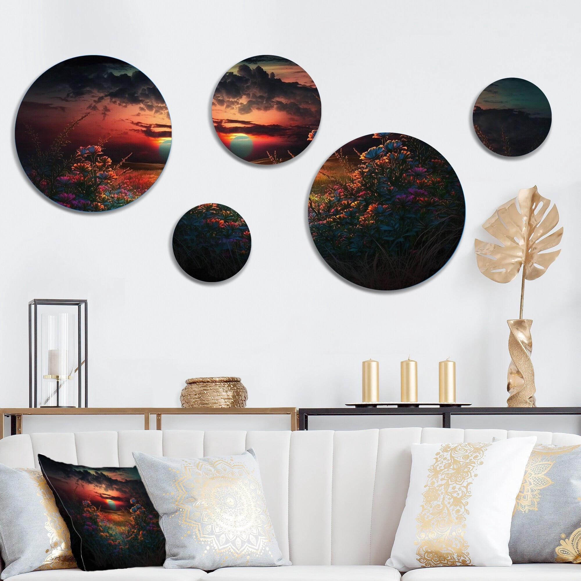 Designart "Flowerful Countryroad At Sunset II" Lake House Cottage Metal ...