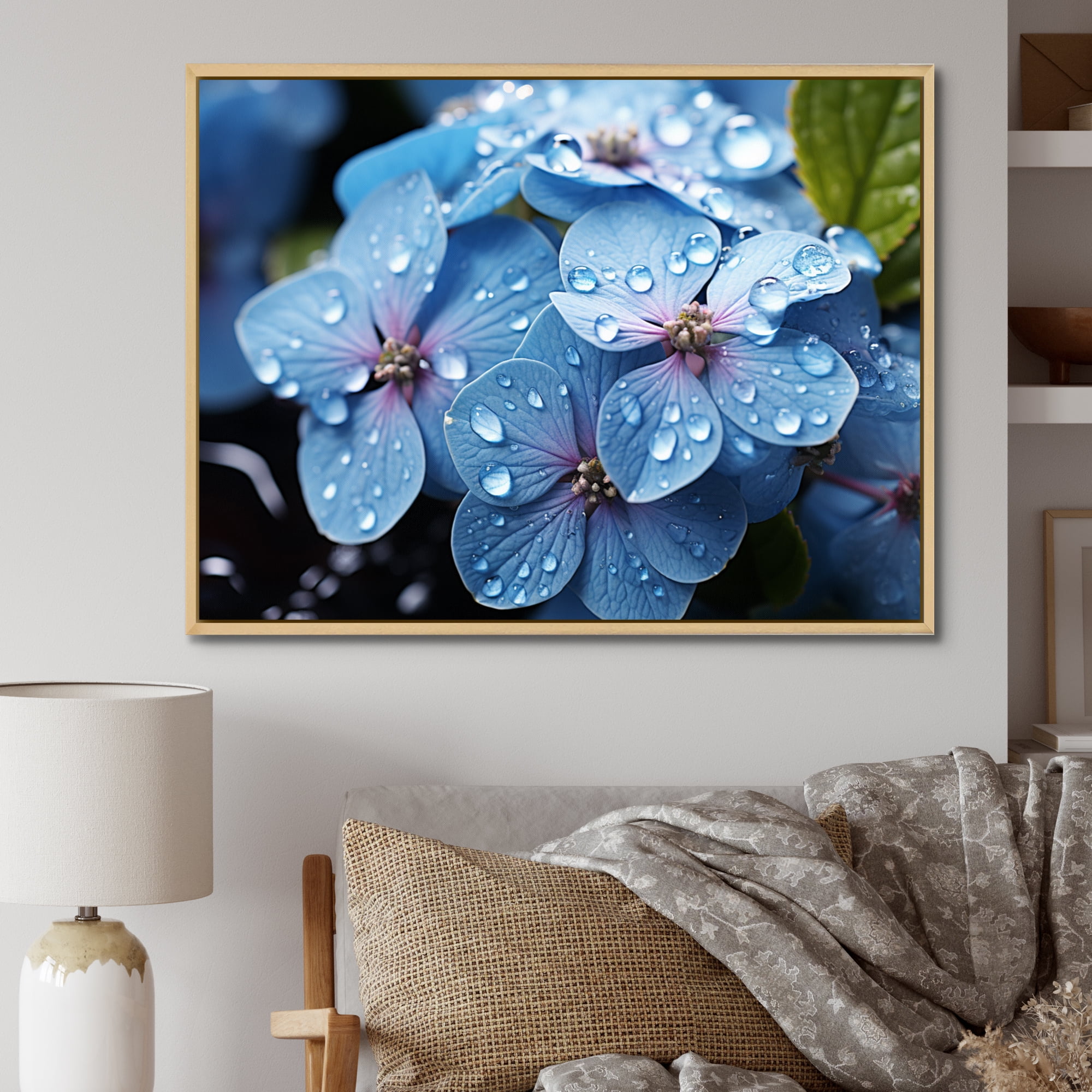 Designart "Flowers Charm In Blue" Floral Floater Framed Wall Art Living ...