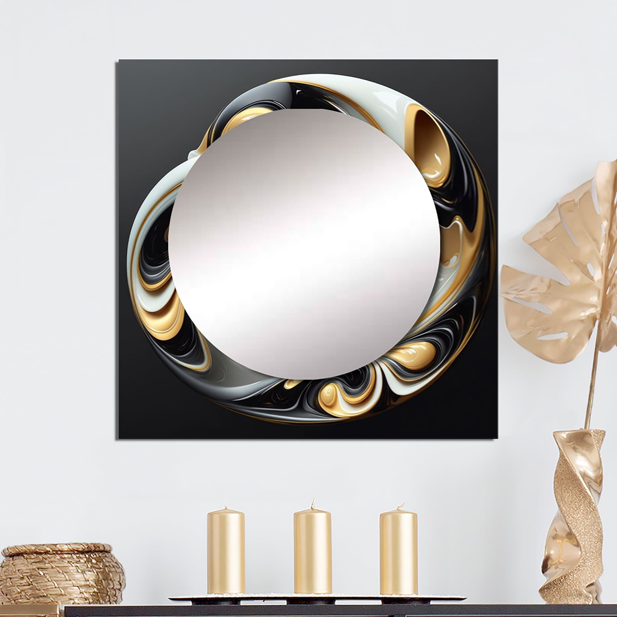 Designart "Flowing White Stained Glass II" Modern Square Mirror Wall ...