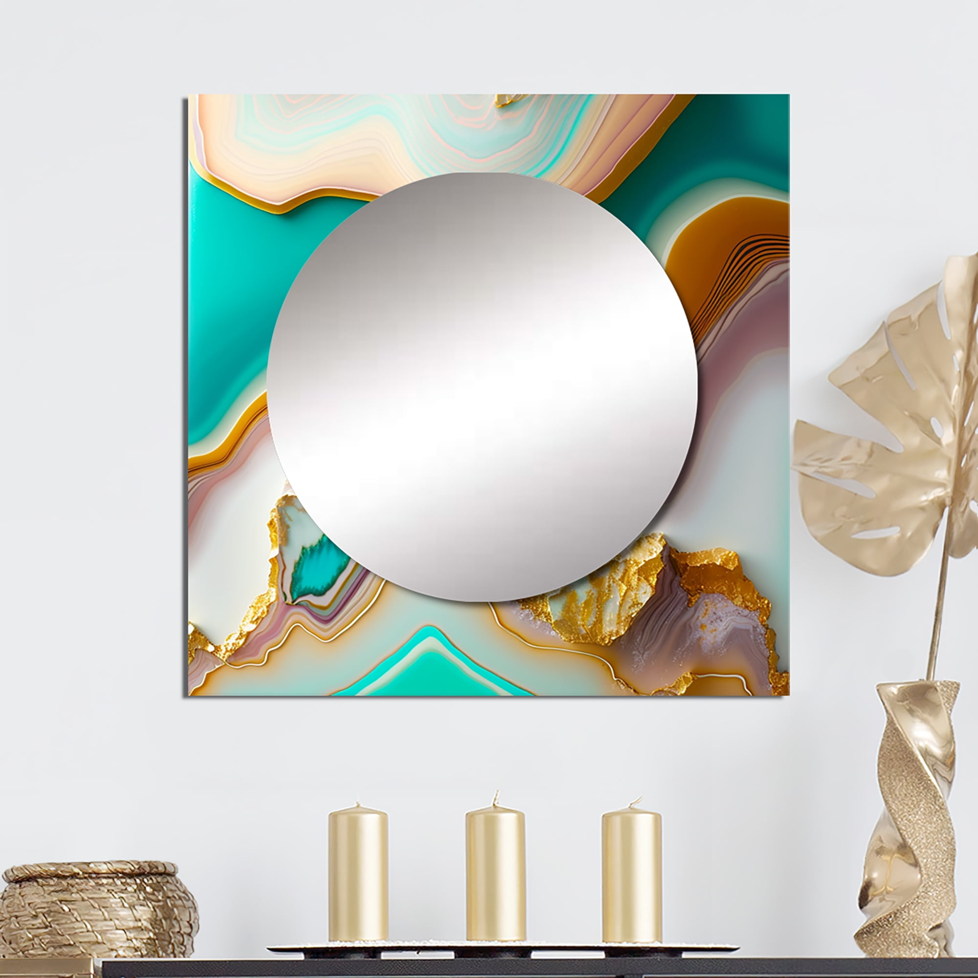 Designart "Fluid Harmony Gilt Blue Turquoise Agate III" Abstract Shapes ...