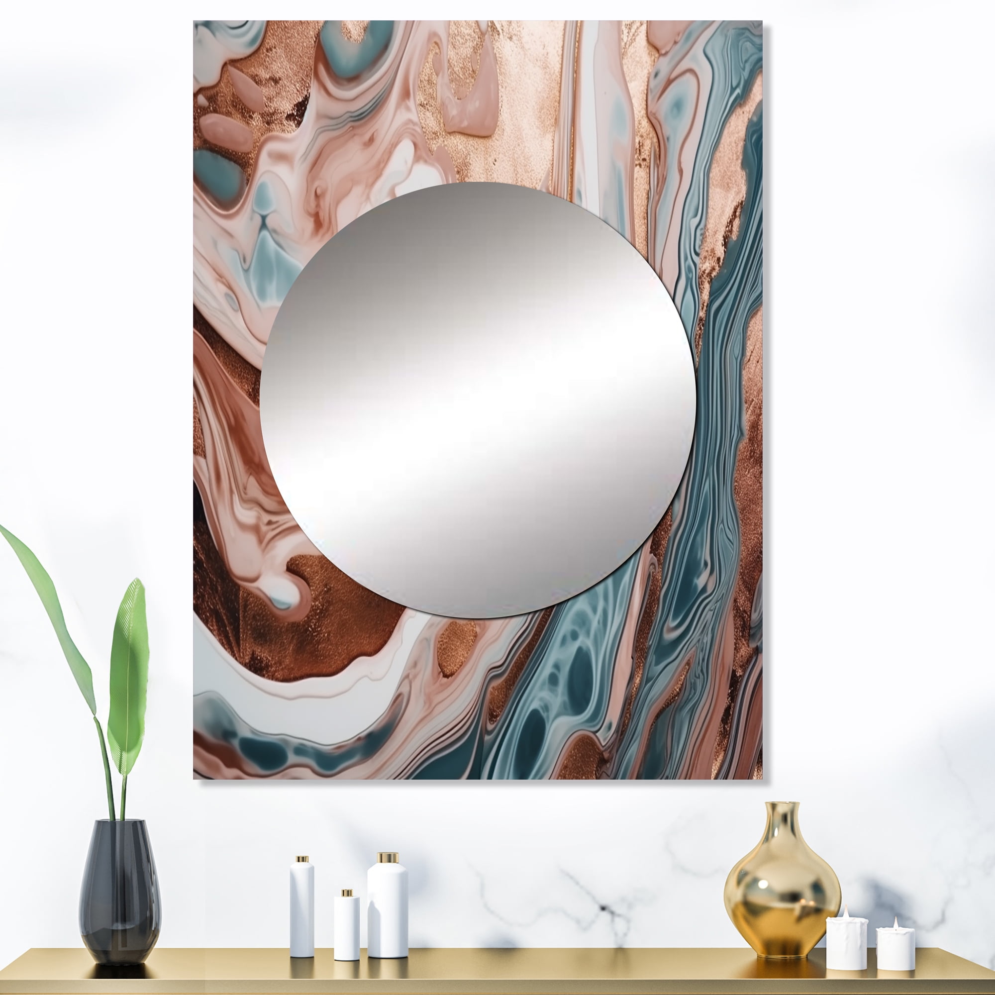 Designart "Fluidity in Marble Ocean Waves II" Abstract Marble Mirror Wall Decor - Modern Gold ...