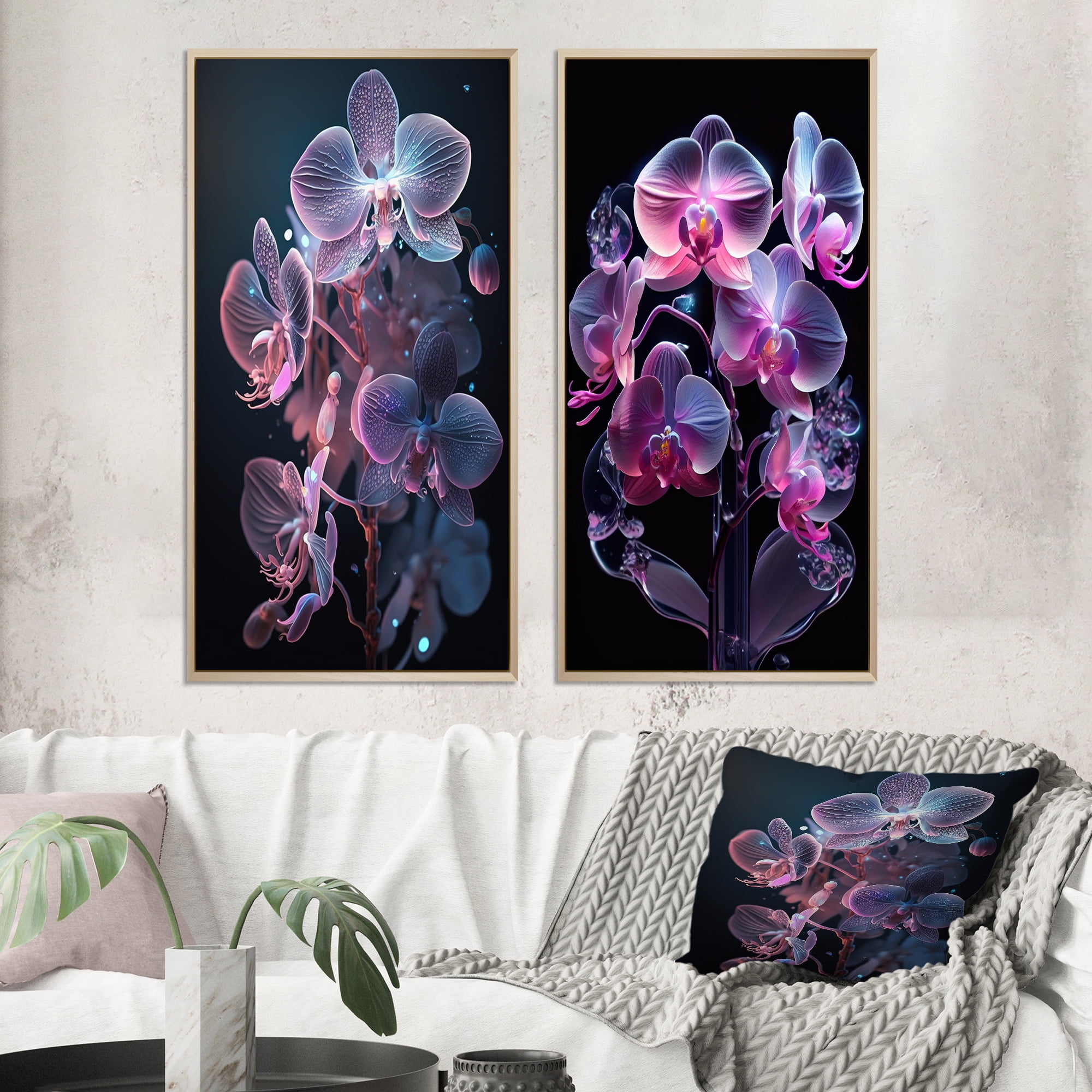 Designart "Fluorescent Orchid Blooming in Purple and Blue I" Floral ...
