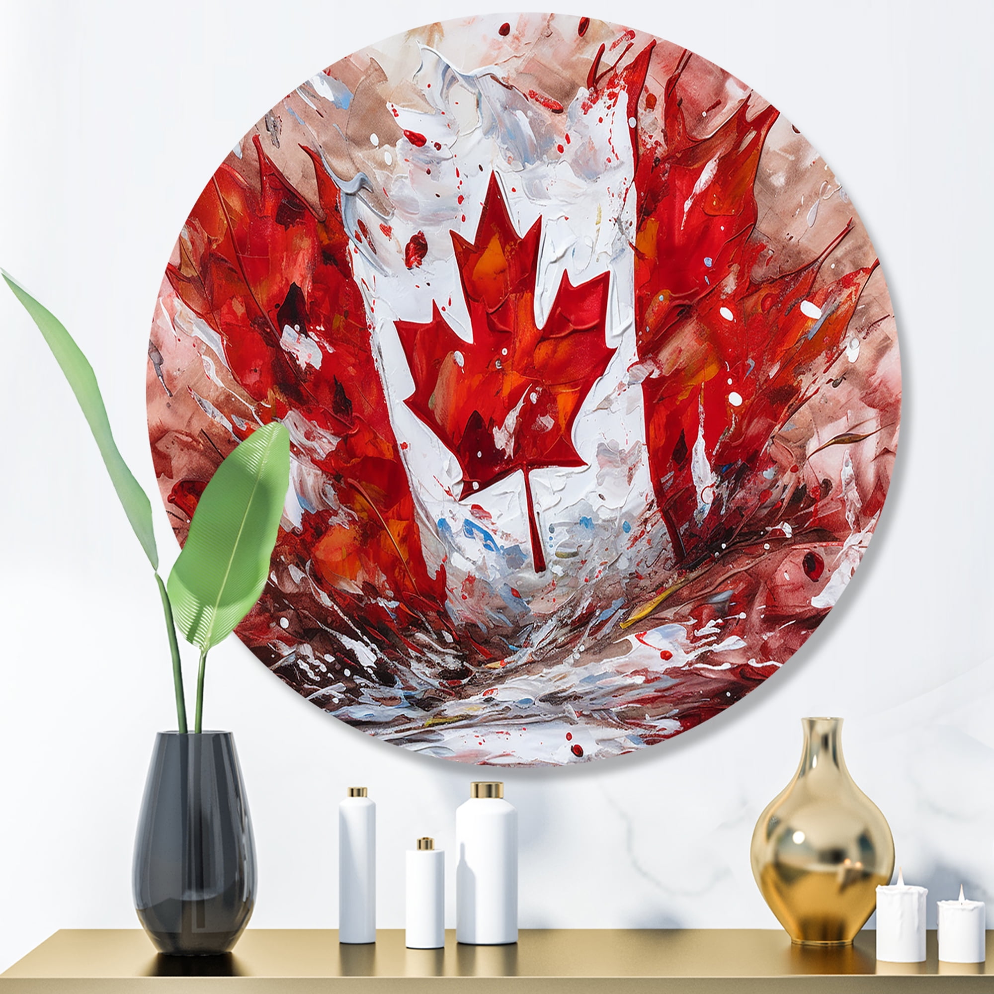Designart "Fluttering Canadian Flag" Flag Metal Round Art Print ...