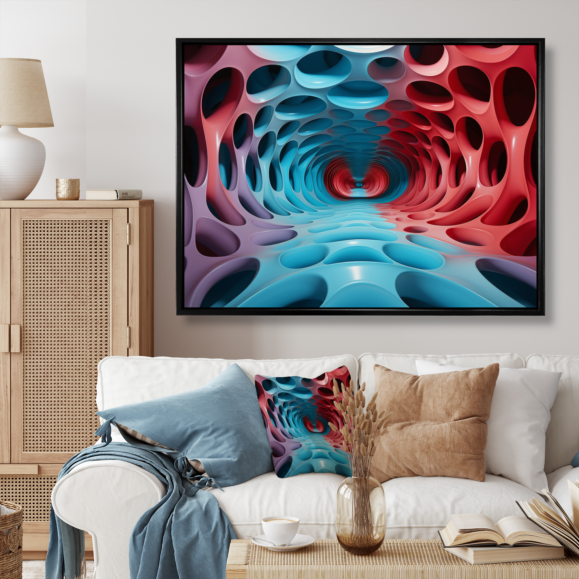 Designart "Focus Op Art in Blue and Red" Modern Floater Framed Wall Art ...