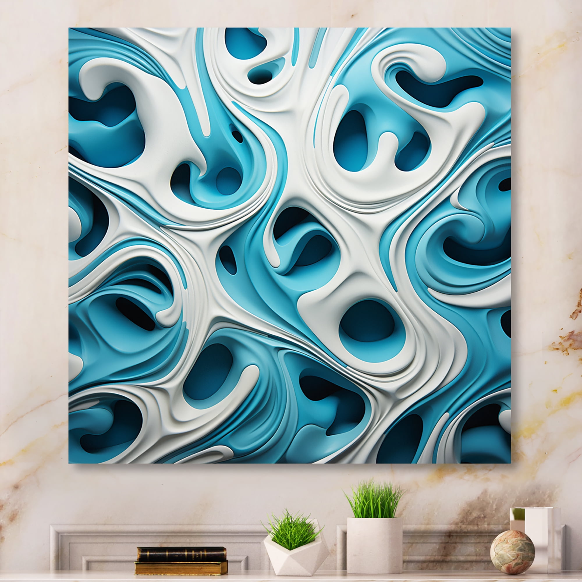 Designart "Focus Op Art in Blue and White" Abstract Metal Wall Art ...