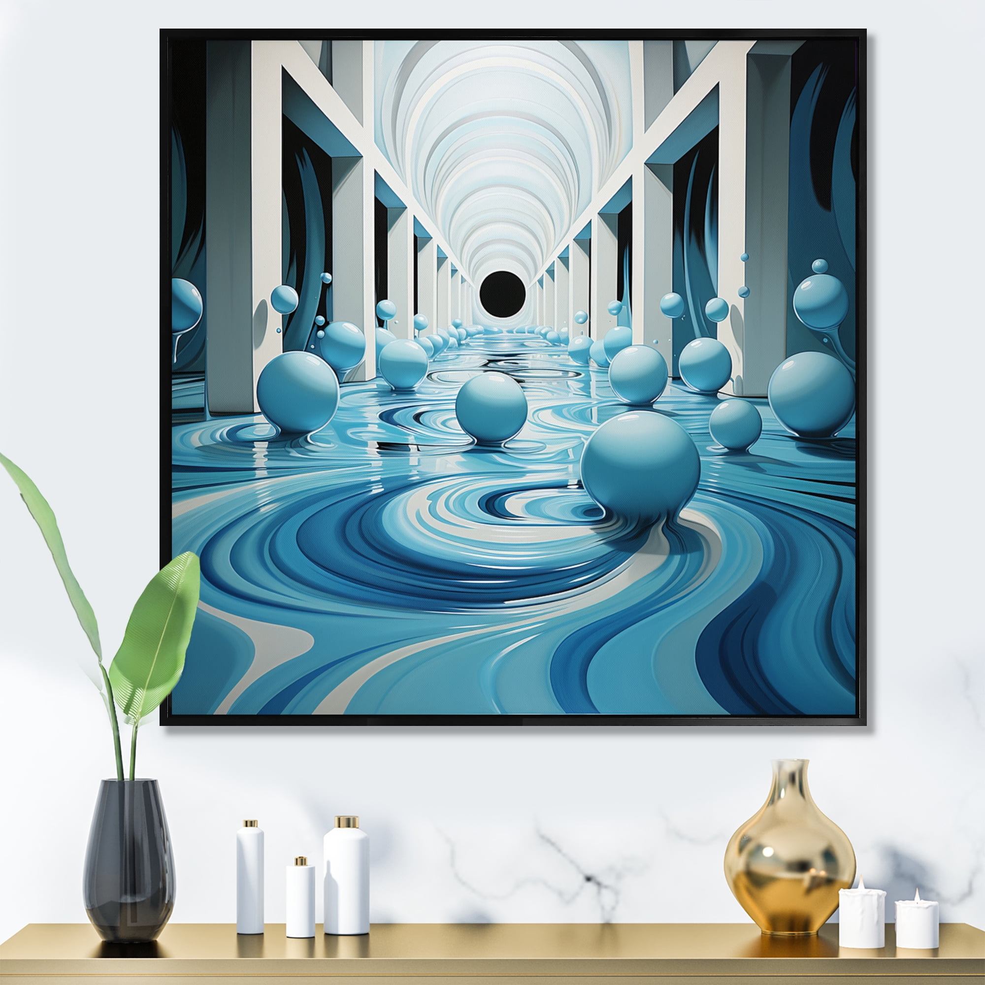 Designart "Focused Blue Op Art A Visual Journey IV" Abstract Floater ...