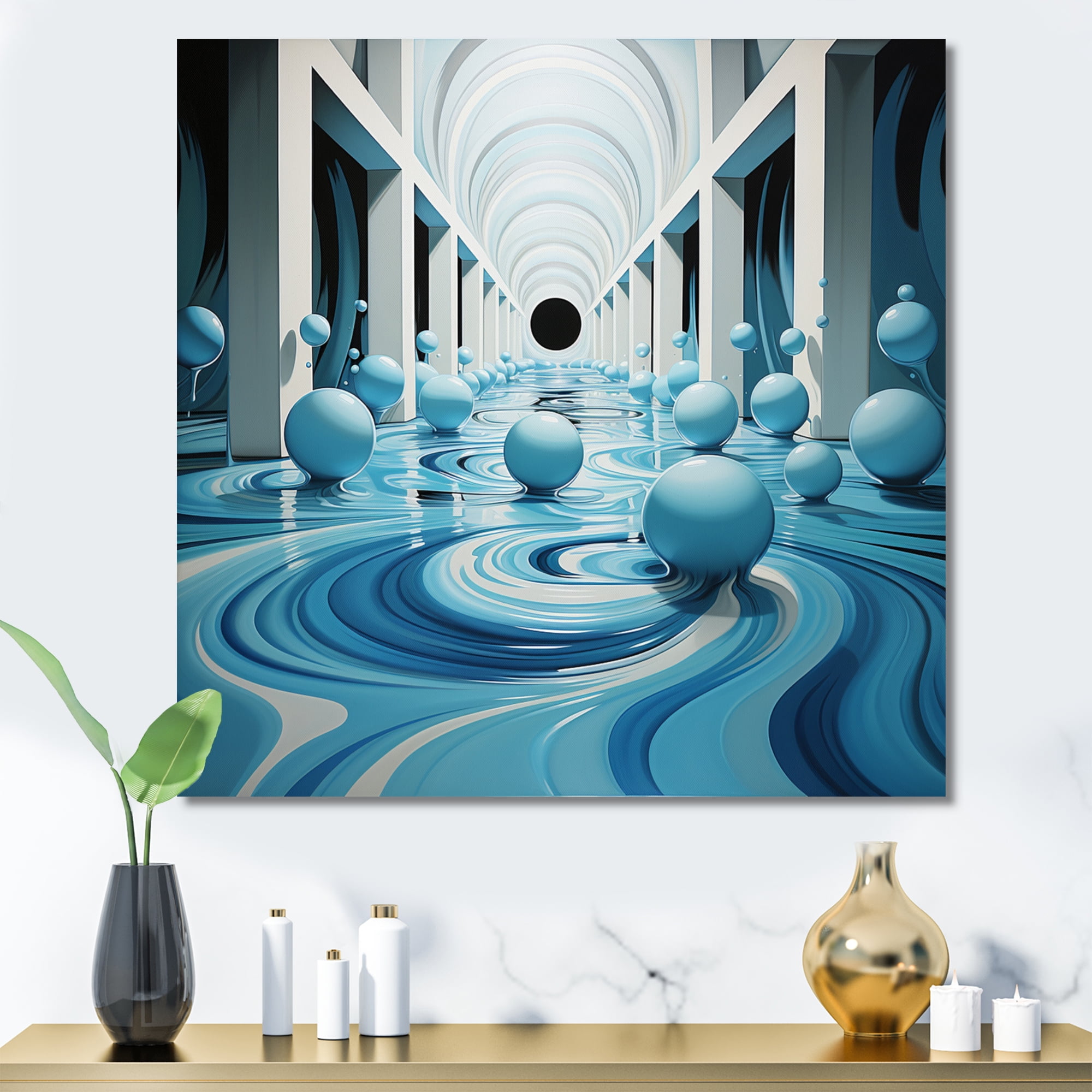 Designart "Focused Blue Op Art A Visual Journey IV" Abstract Wall Art ...