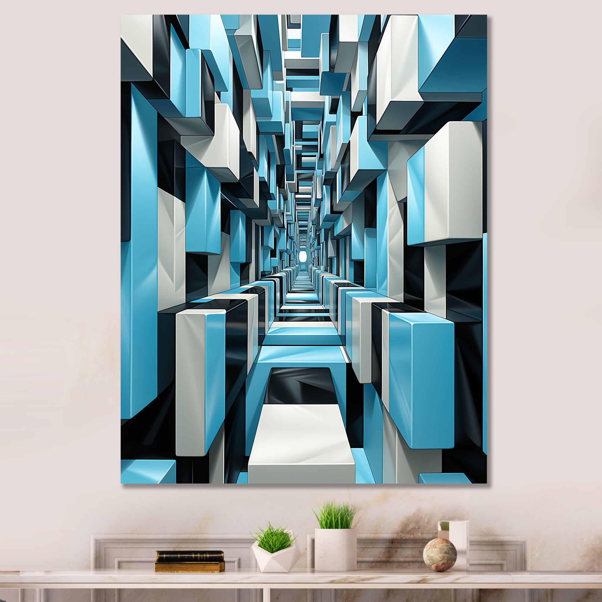 Designart "Focused Blue Op Art A Visual Journey VI" Abstract Wall Decor ...