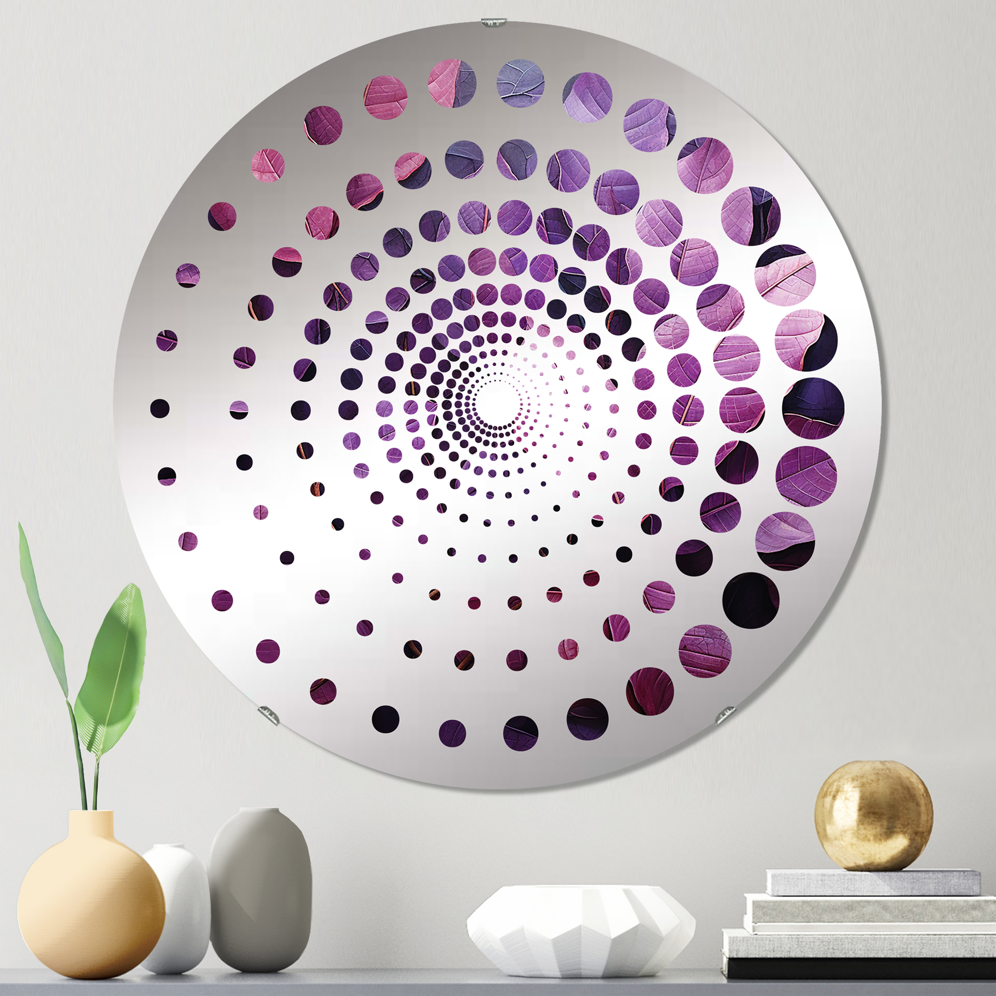 Designart "Foliage with Minimalist Violet Veins" Leaves Spiral Dot ...