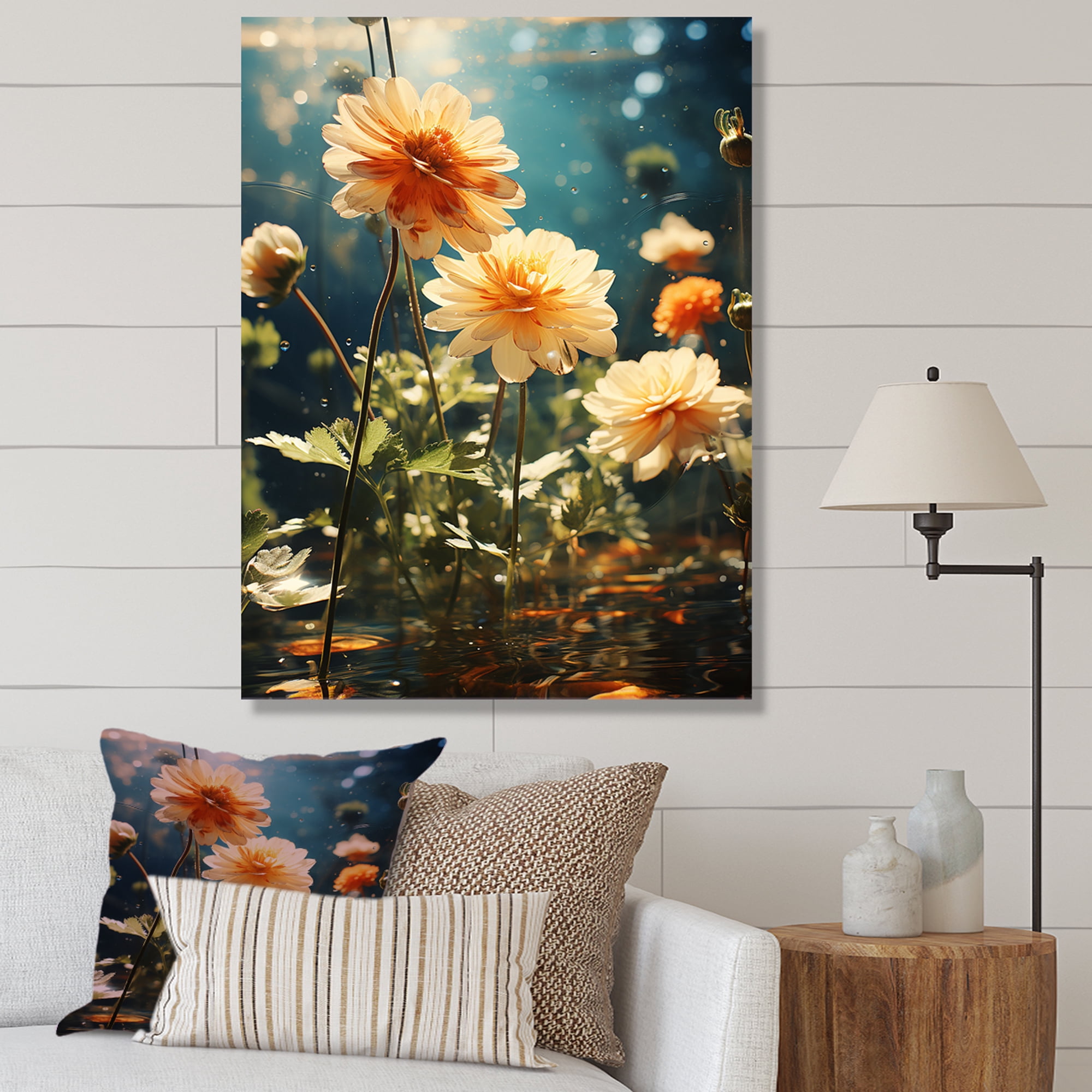 Designart "Forest Blooms of Yellow & Green Zinnias II" Floral Canvas ...