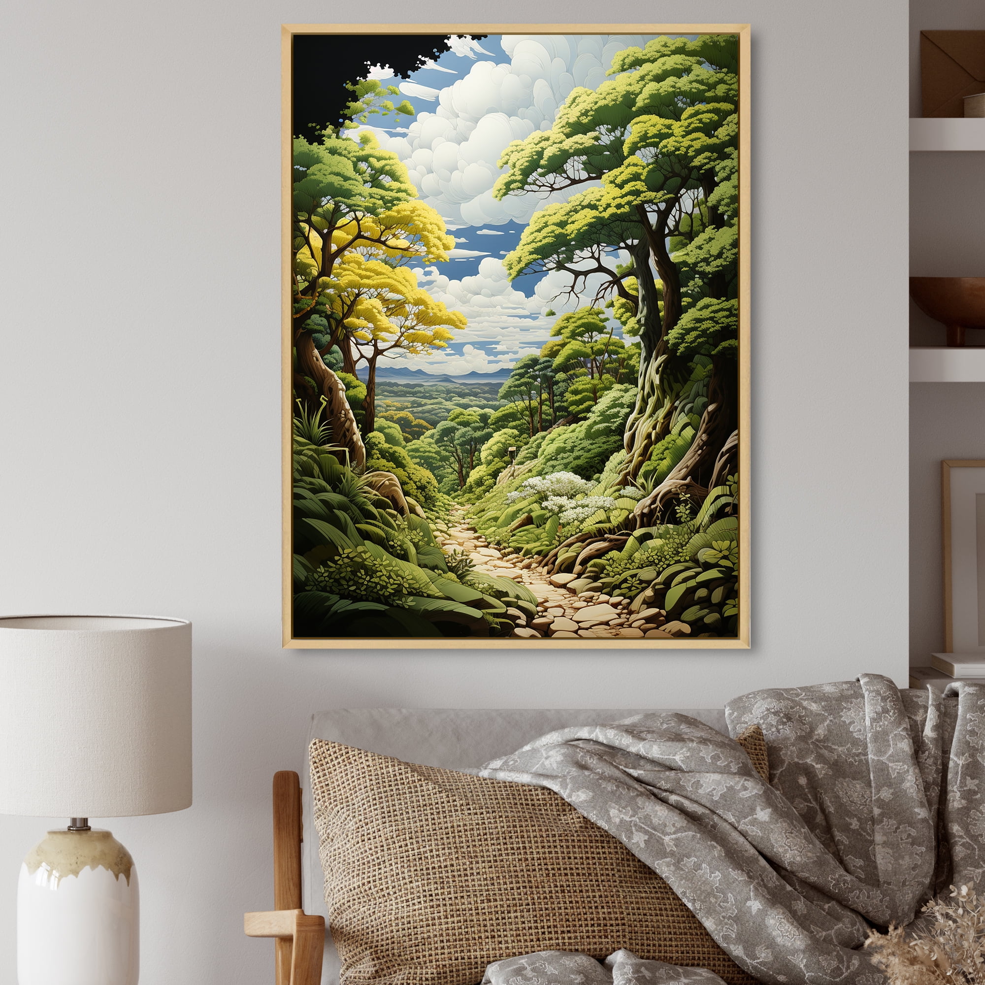 Designart "Forest Canopy Portrayed Trees in Harmony IV" Cottage Floater Framed Wall Art Print ...